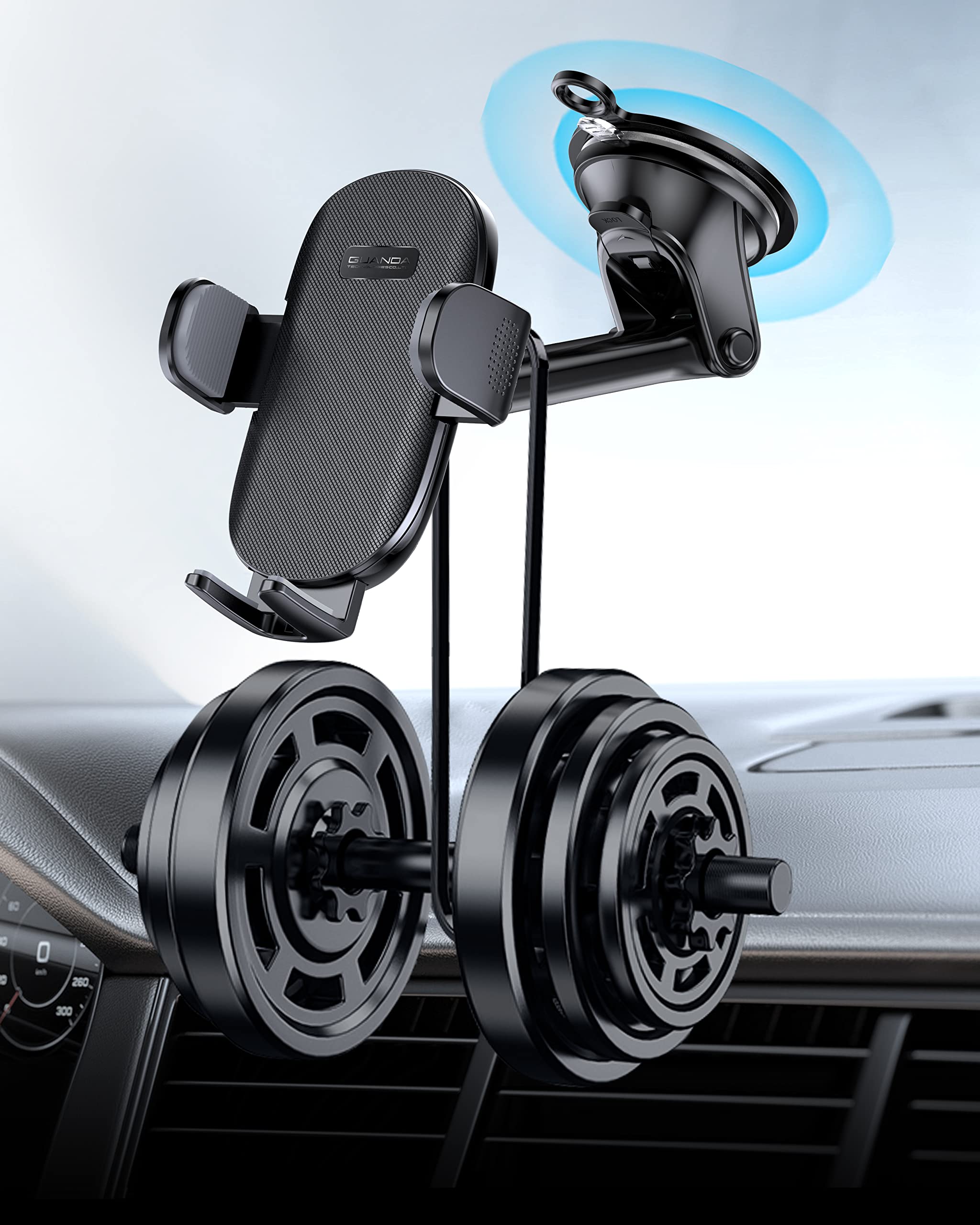 Universal Car Phone Holder Mount for Dashboard Windshield, Military Hands-Free Cell Phone Stand Automobile Cradles Truck Accessories Fit for All iPhone Android Smartphones