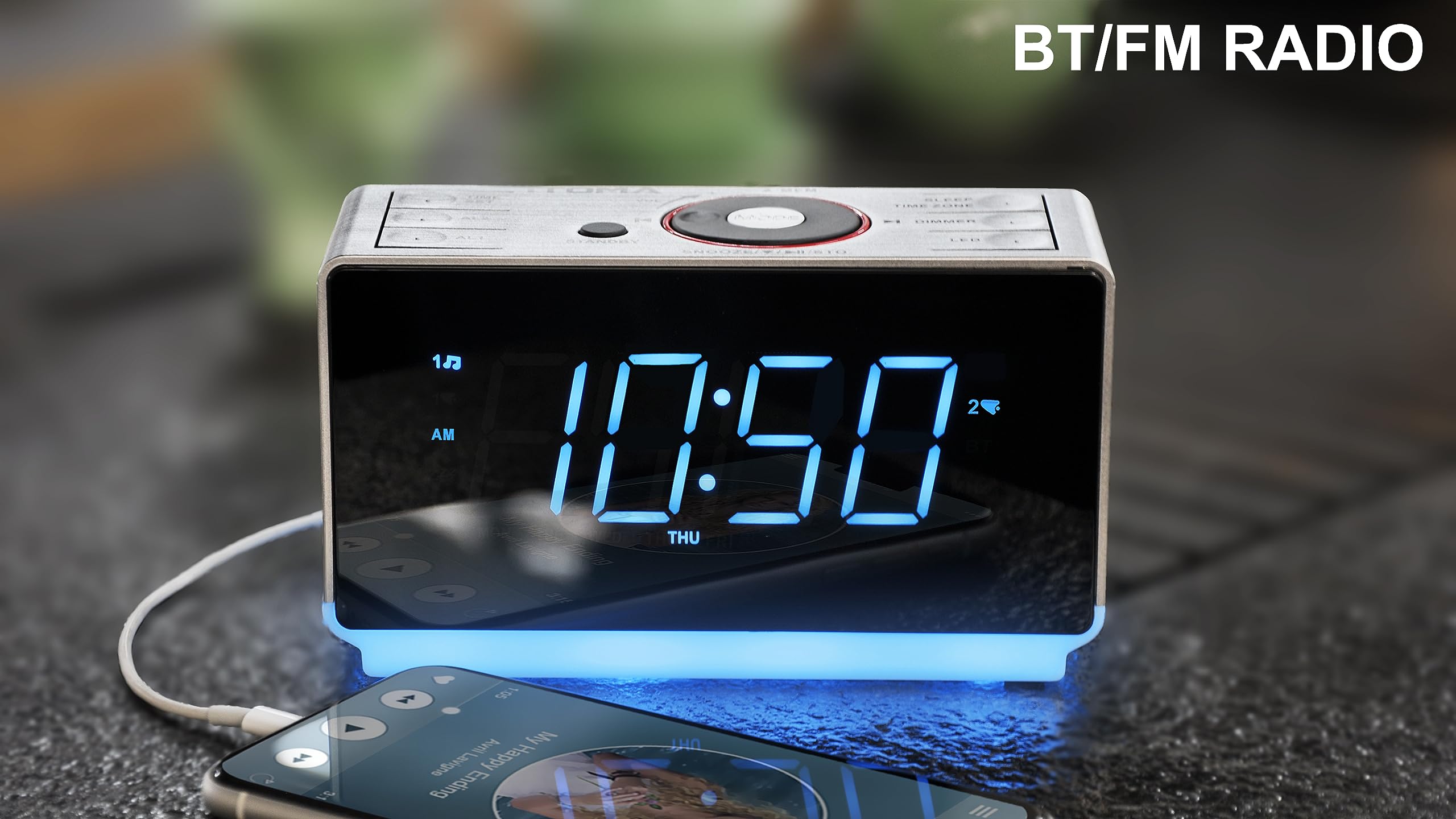 iTOMA Alarm Clock Radio with Bluetooth Speaker, FM Radio, Dual Alarm with Snooze, Large LED Display, Dimmer Control, USB Charging Output and Night Light CKS708