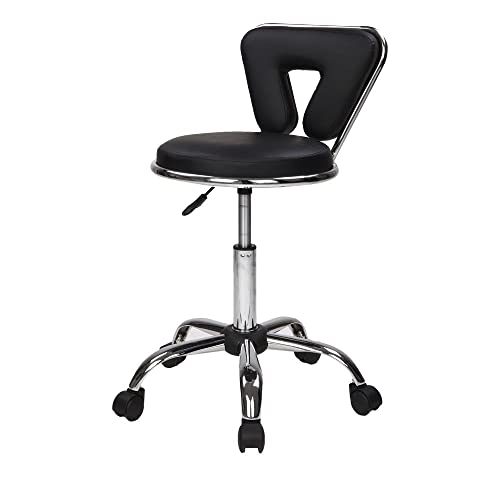 Hydraulic Rolling Swivel Salon Stool Chair Height Adjustable Nail Chair Home Spa Massage Manicure Facial Stool with Backrest and Wheels,Black
