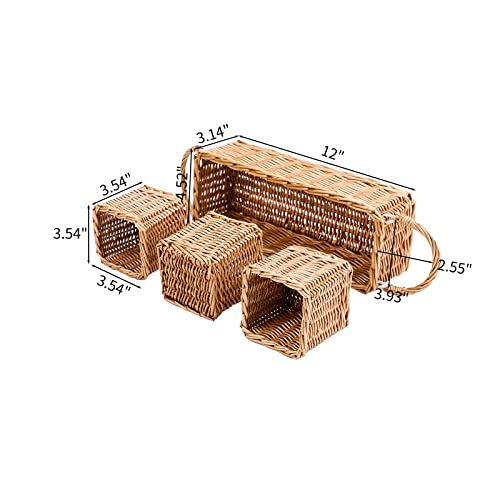 GYASVWU 3 Compartment Wicker Kitchen Flatware Storage Basket Utensil Holder with 3 Removable Storage Cups and Flexible Handles Handmde Baskets for Spoons, Knives, Forks (Wicker)