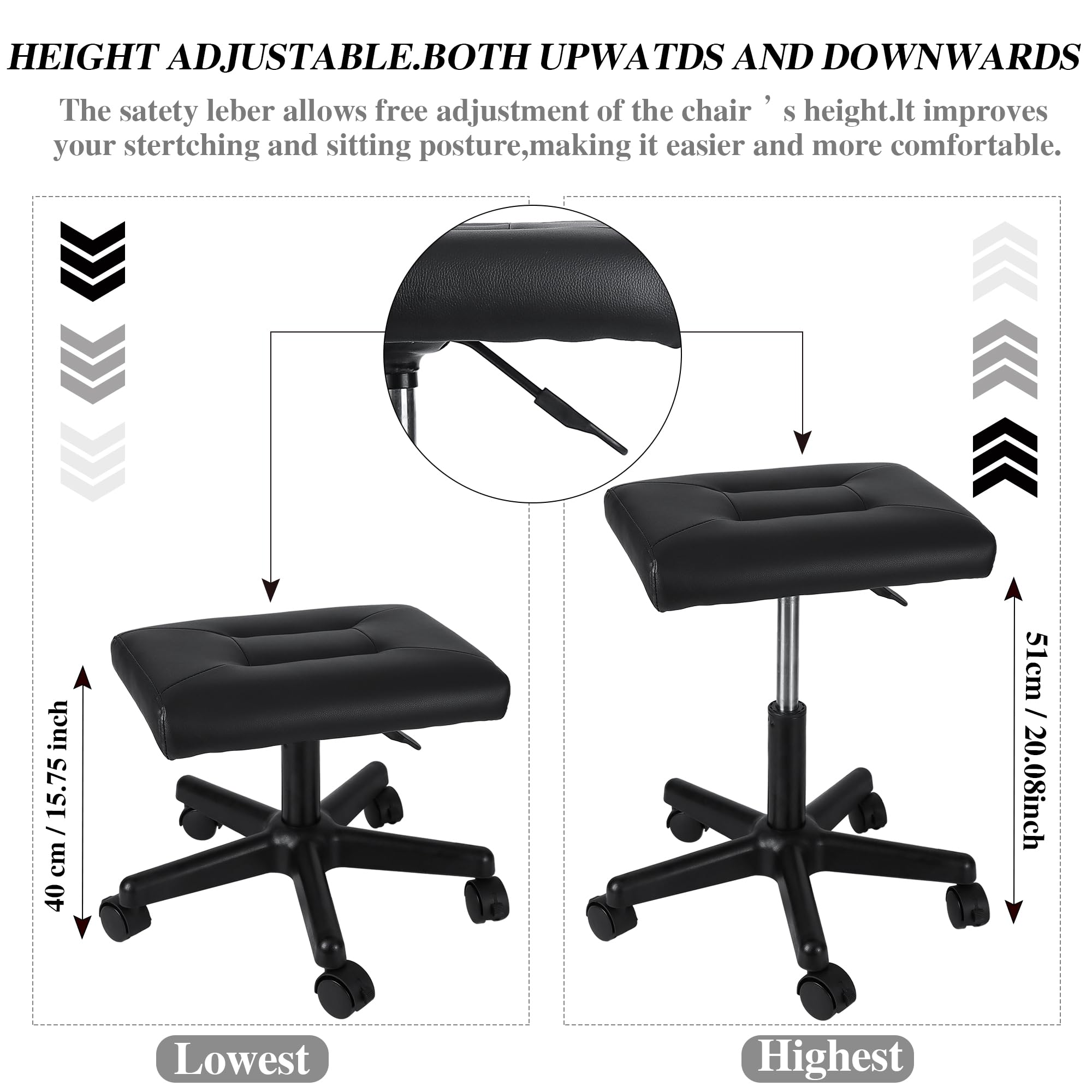 Footrest Stool on Wheels 15-20'' Height Adjustable Multi-Use Stool Gaming Foot Stool Under Desk 360°Swivel Ergonomic Foot Stool W/Lockable Wheels Work Stool for Home Offiece