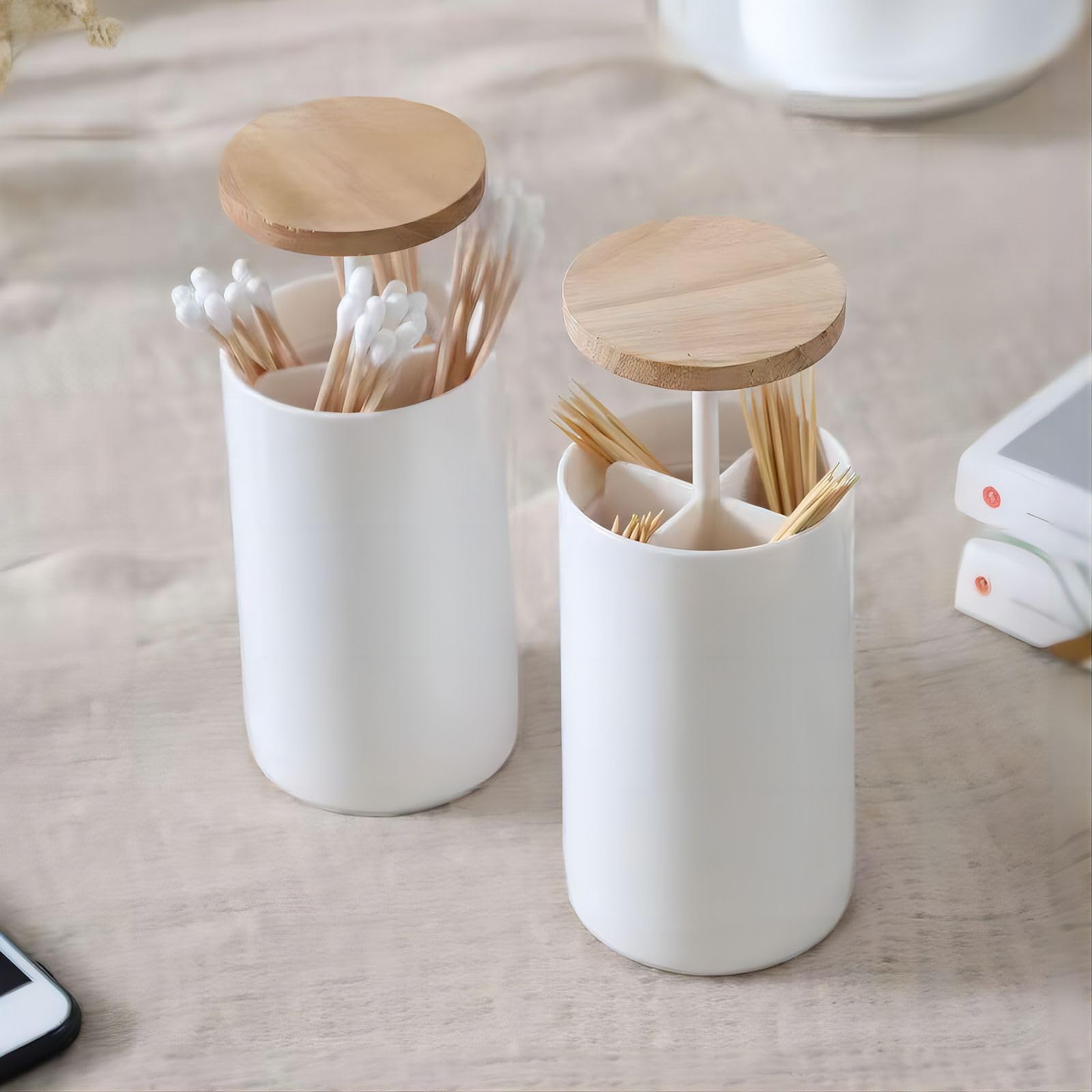 Pop-Up Qtip Holder for Cotton Swabs Qtip Dispenser Bathroom Organizer Bathroom Decor, Cotton Swab Toothpick Holder(2 Pack)