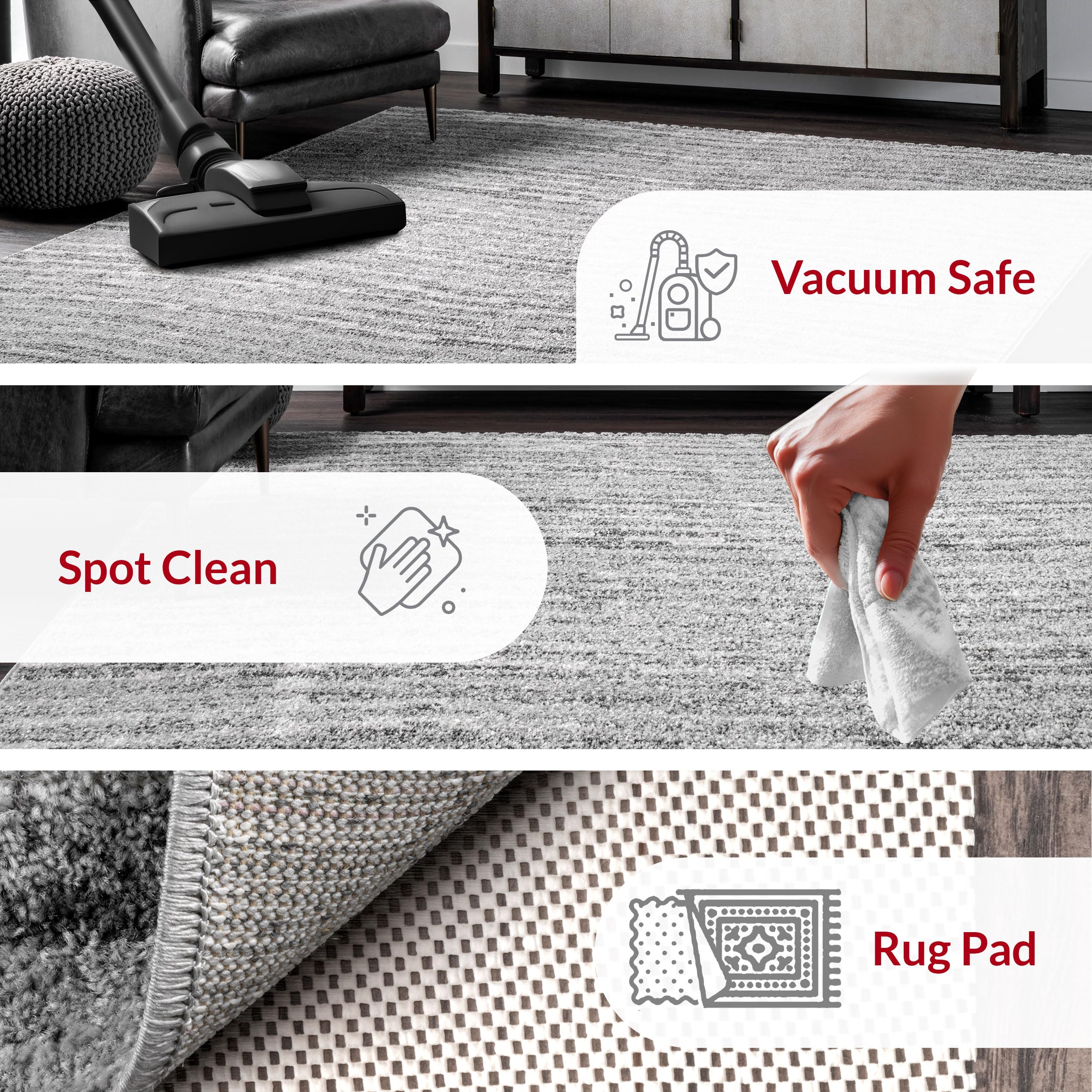 nuLOOM 2' x 3' Performance Indoor Area Rug, Non-Shed, Power Loomed High-Traffic Area Rug for Living Room, Bedroom, Home, Sherill Grey