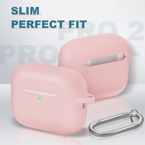 MOLOVA AirPods Pro 2nd/1st Case Cover with Keychain and Carabiner, Full Protective Silicone Skin Accessories for Women Men with Apple AirPods Pro 2nd/1st Charging Case,Front LED Visible,(Pink)