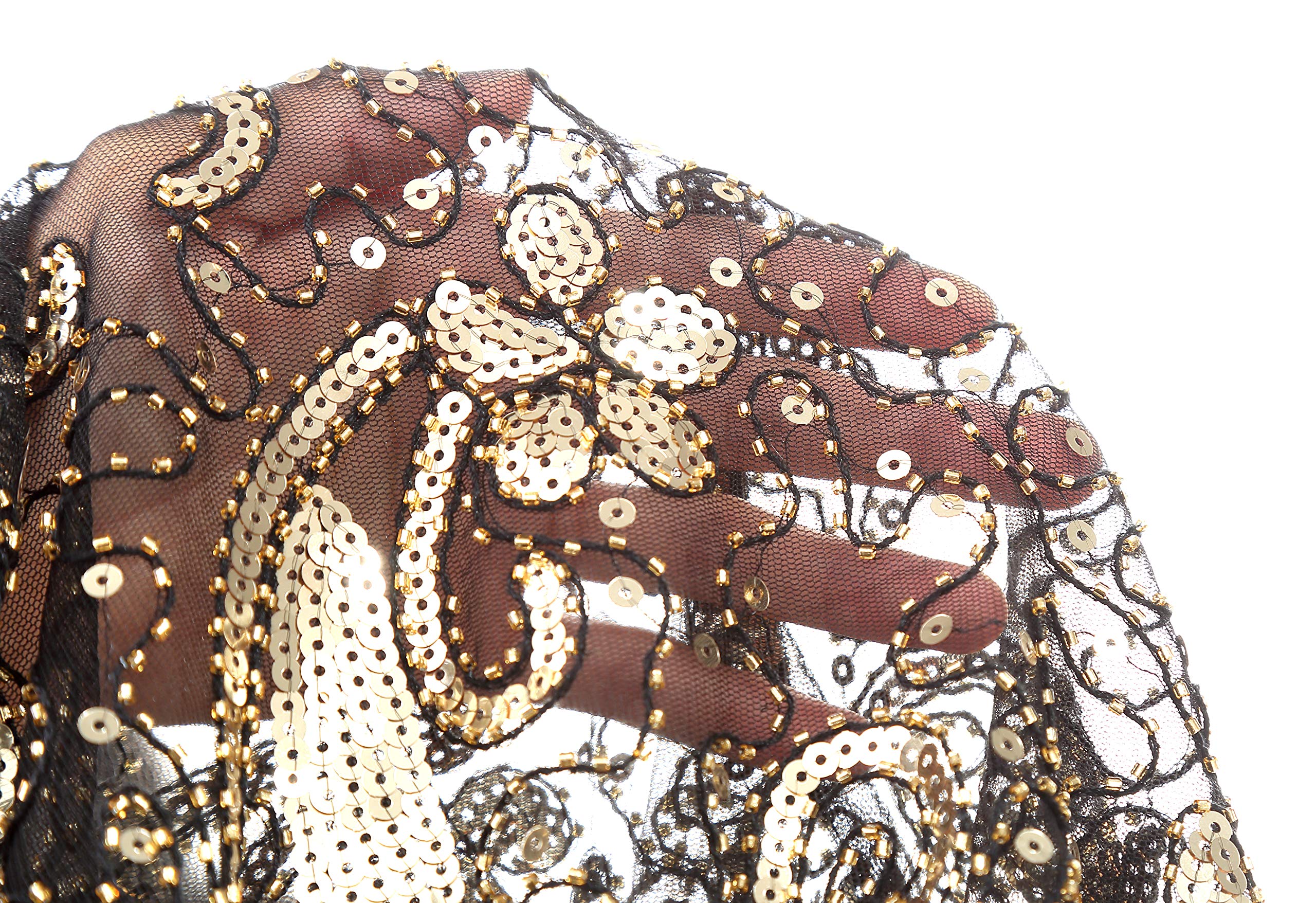 EORUBE 1920s Shawl Wraps Sequin Beaded Evening Cape for Gatsby Party Bridal Shawl Women Evening Cape Flapper Cover Up (Black Gold)