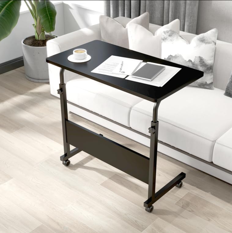 SogesHome 31.5inches Adjustable Mobile Bed Table Portable Laptop Computer Stand Desks with Rolling Wheels,Black