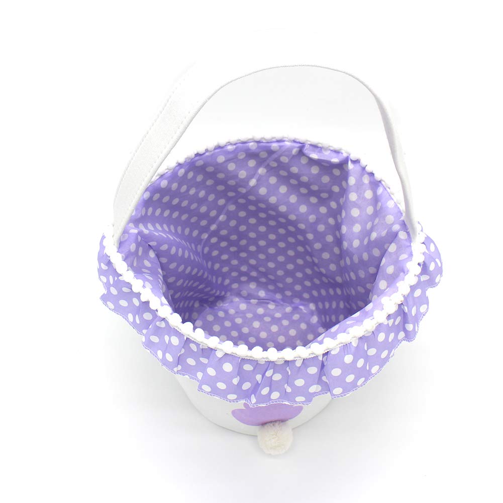 Easter Bunny Basket Cotton Lining Easter Bucket Bag for Easter Egg Hunt Easy to Monogram (Purple)