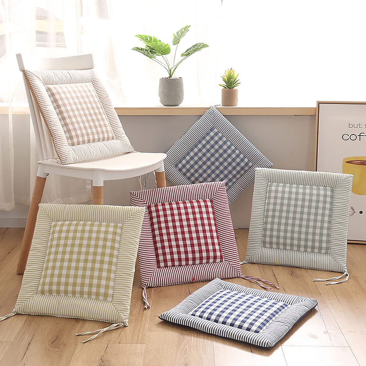 GEXUANCHEN Home Office Cotton Linen Cushion Dining Chair Cushion car Cushion, Non-Slip Fixed Square Cushion, Soft and Comfortable (15.7 * 15.7, Yellow)