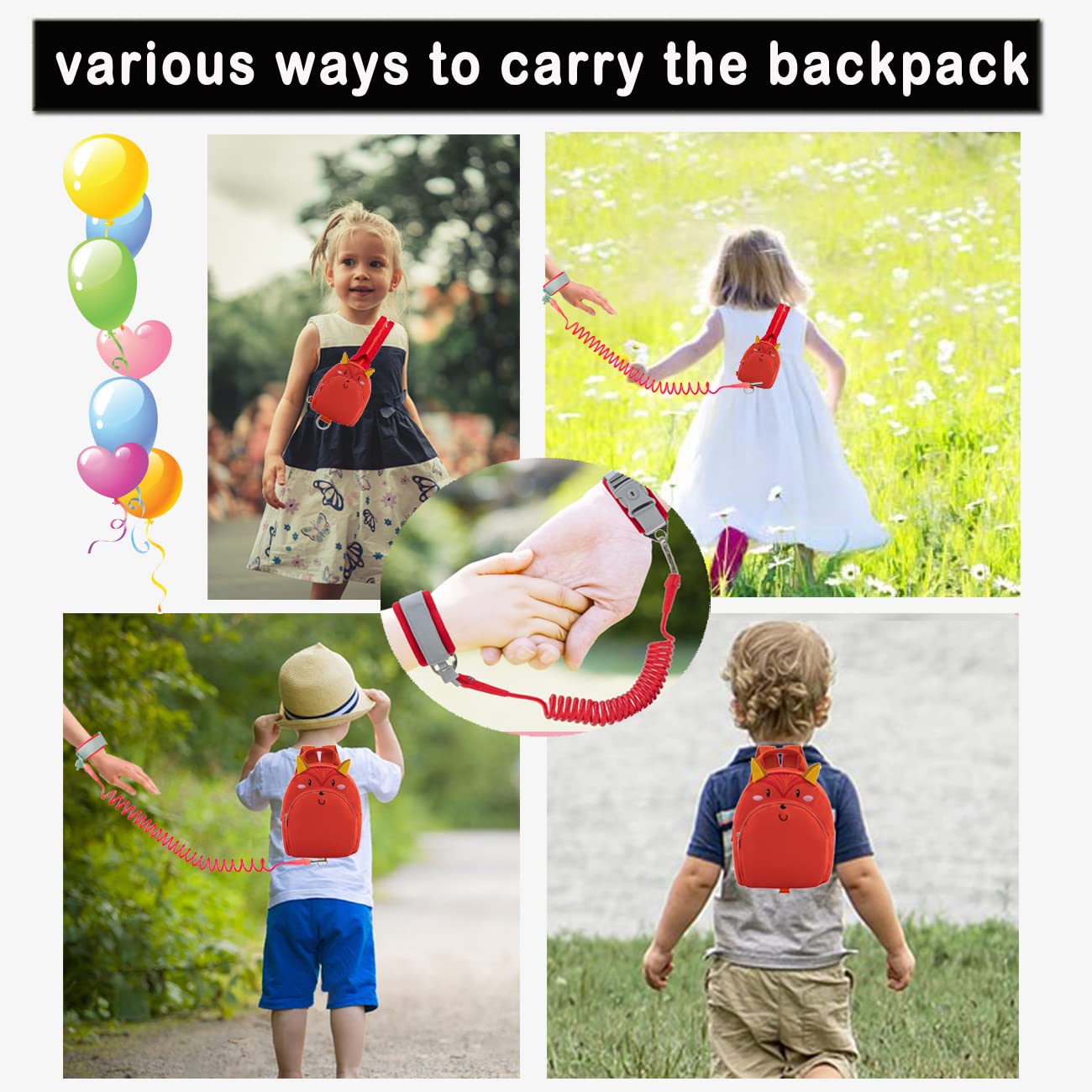 Kids Boys Girls Convertible Chest Bag Mini Backpack with Anti-Lost Leash Child Kids Wrist Link Wristband (Fox)