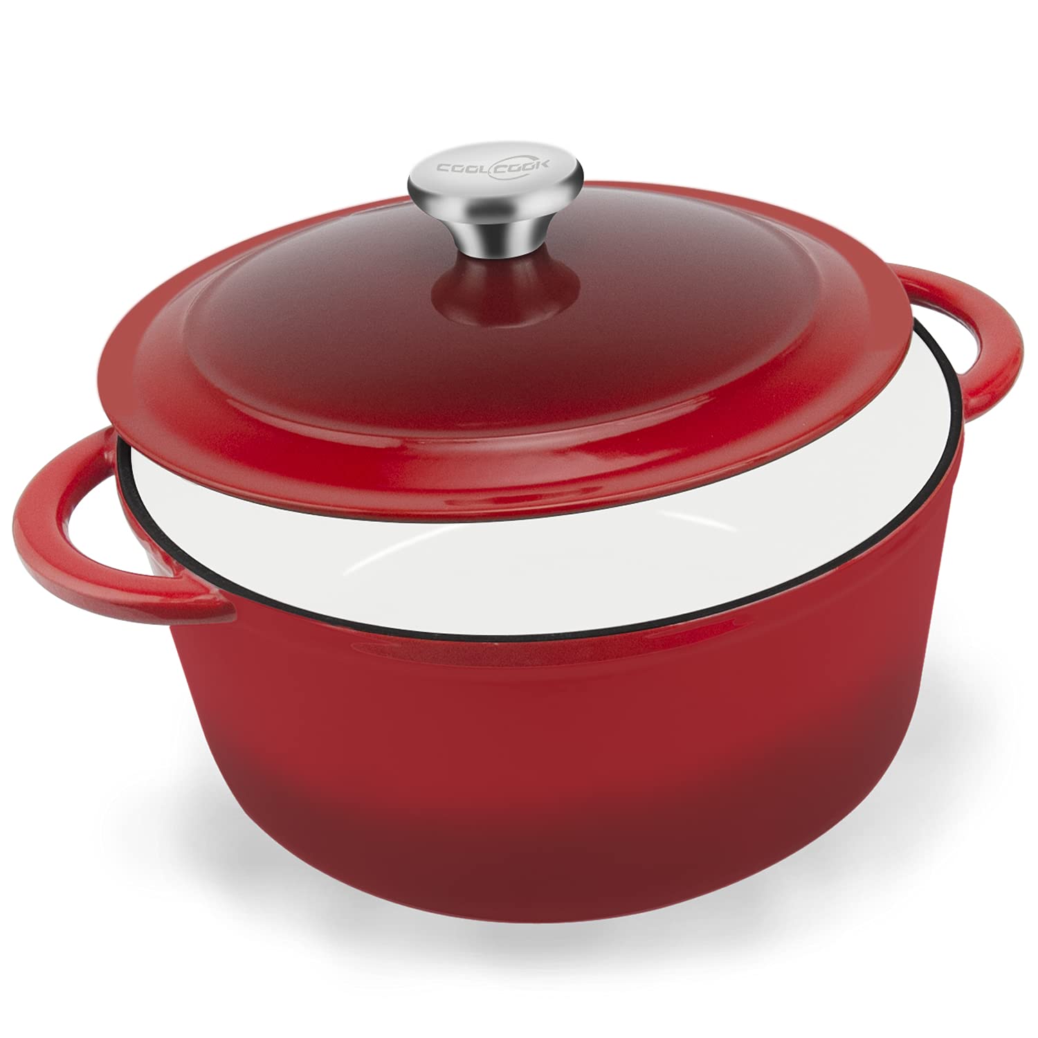 Enameled Cast Iron Dutch Oven, 2.6QT COOLCOOK Enameled Cast Iron Pot, Multifunctional Kitchen Cookware with Lid, Red