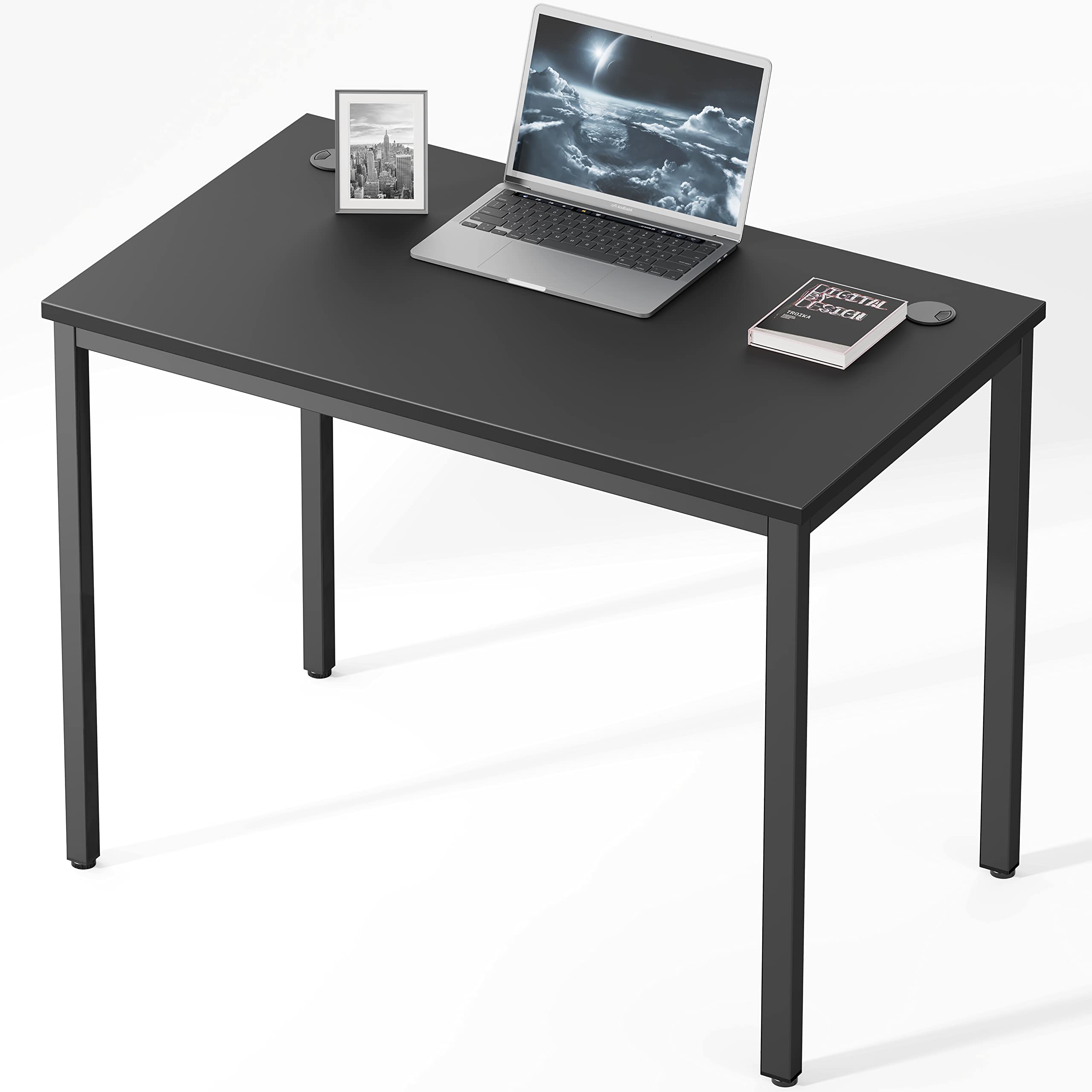 EUREKA ERGONOMIC 47 Inch Teak Home Office Computer Desk, Simple Modern Sturdy Work Study Writing PC Gaming Table for Large Space Adults Teens Kids Sewing Bedroom Kitchen Dinning Room, Black Metal Legs