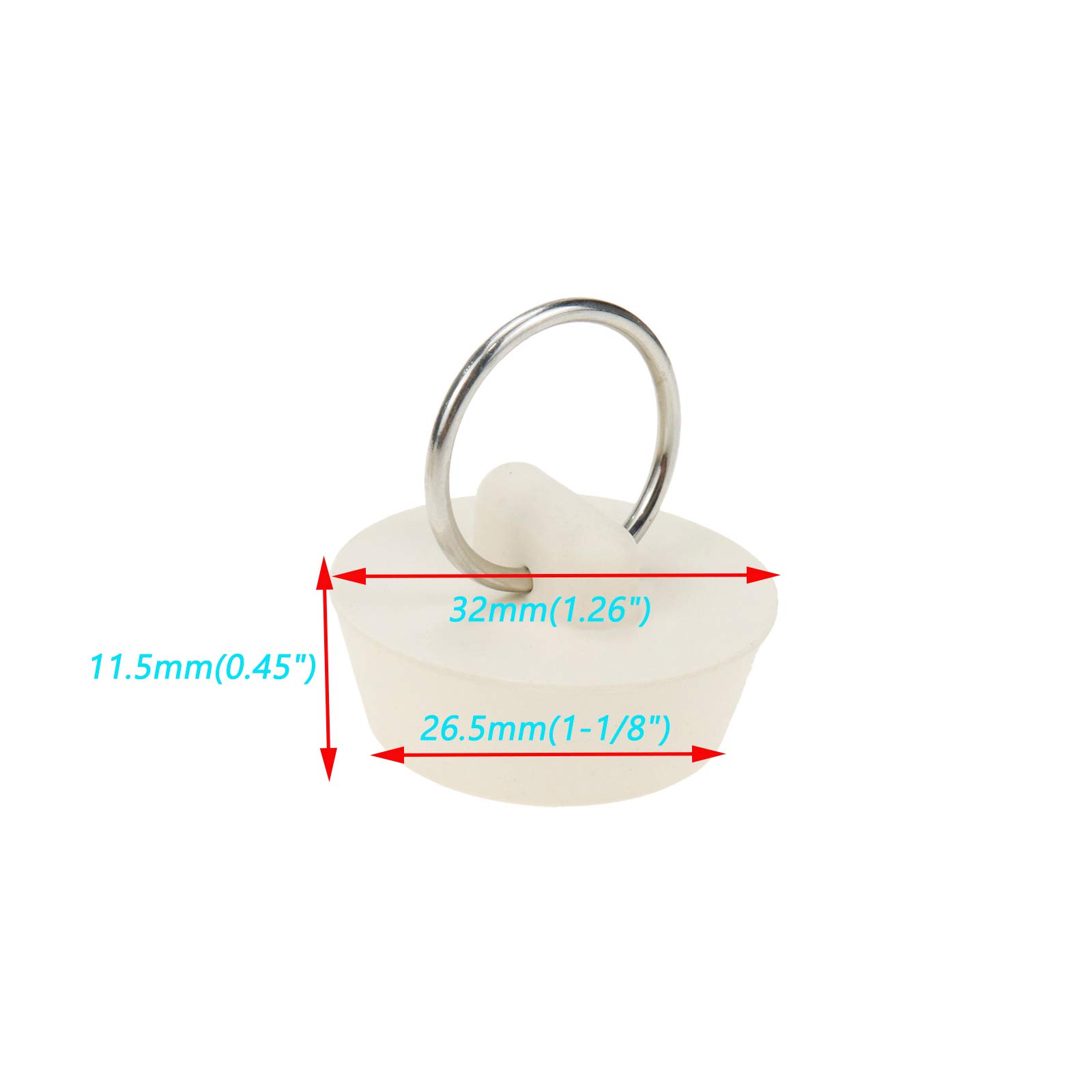 Semetall Drain Stopper 6 Pack 1-1/8" Bath Plugs Rubber White Sink Plug with Hanging Ring for Bathtub,Bathroom,Kitchen