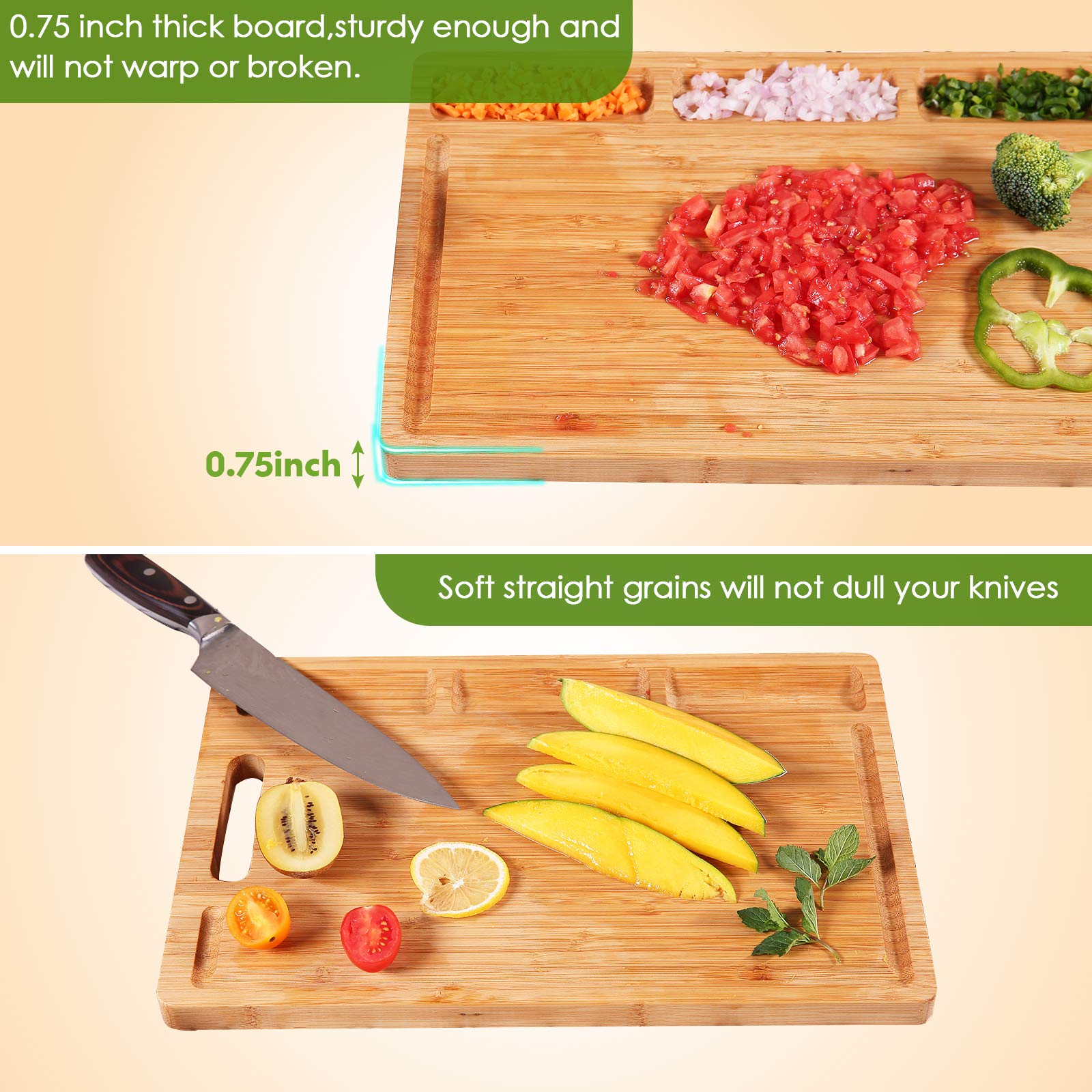 InnoStrive Cutting Board 100% Organic Bamboo Cutting Board For Kitchen Durable Chopping Board For Meats Bread Fruits With Deep Juice Croove…