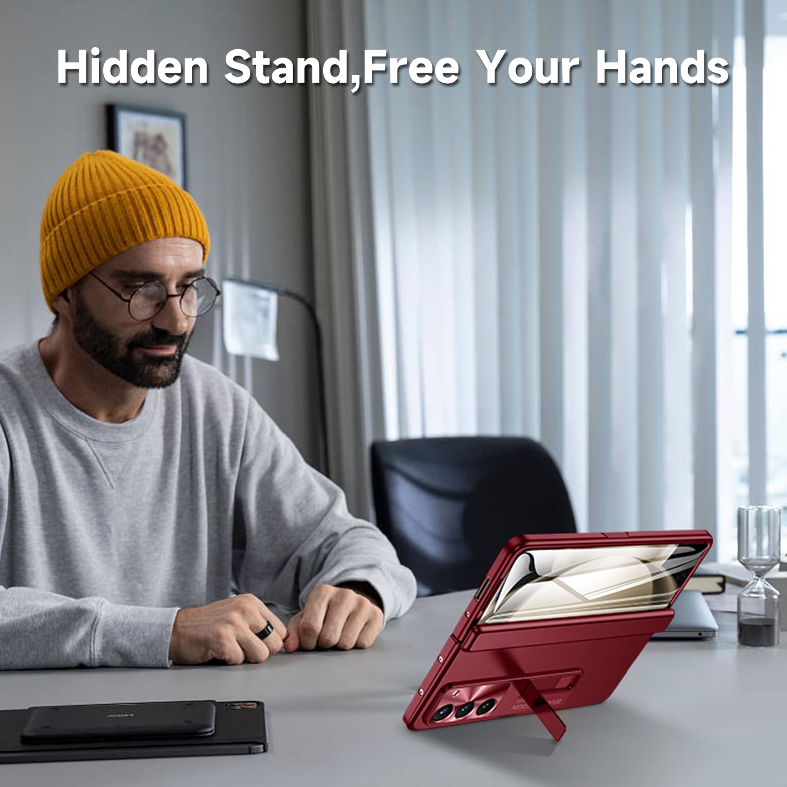 for Samsung Galaxy Z Fold 5 Phone Case: Lightweight Sleek Stylish Phone Stand Case - Hinge Protection Slim Case with Screen Protector Phone Cover for Samsung Z Fold 5 5G 2023 - Red