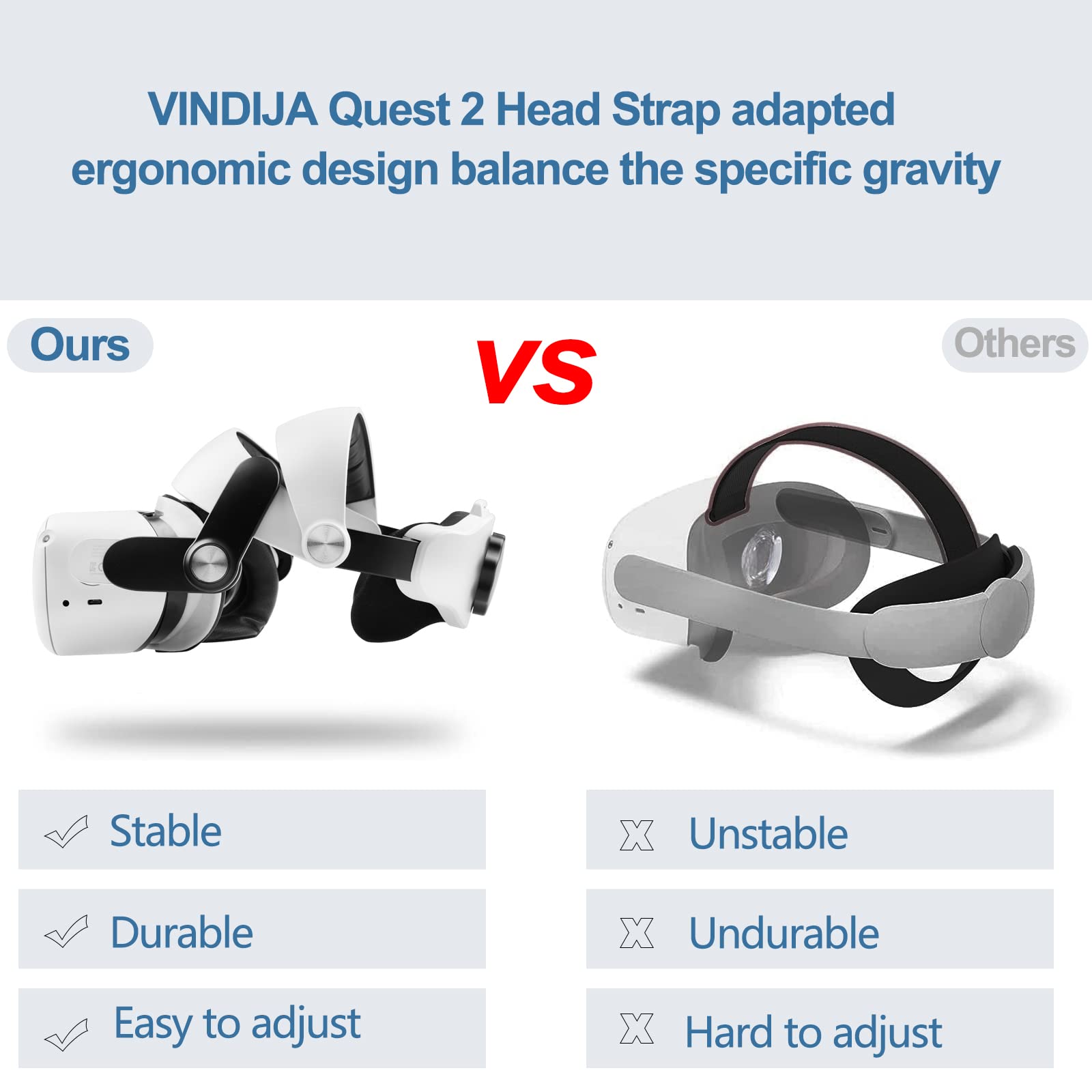 Head Strap for Oculus Quest 2, VINDIJA Design Replacement for Elite Strap, Adjustable Halo Headband, Ergonomic Design Relieves Pressure on The Face, VR Accessories Compatible for Oculus/Meta Quest 2