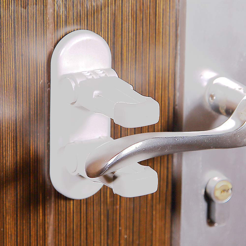 Door Lever Lock for Child Safety, Upgraded Baby Proof Door Handle Locks Double Locks Design Adhesive Handle Locks for Bathroom/Toilet/Bedroom/Kitchen/Closet 2 Pack White