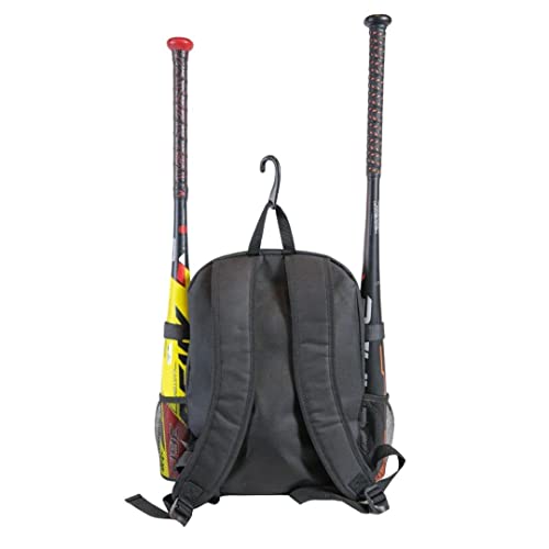 Rawlings Savage Youth Baseball Bag - Kids Bat Bag β Durable Baseball Backpack β Holds Two Bats β Includes Hook to Hang on Fence - Black/Volt