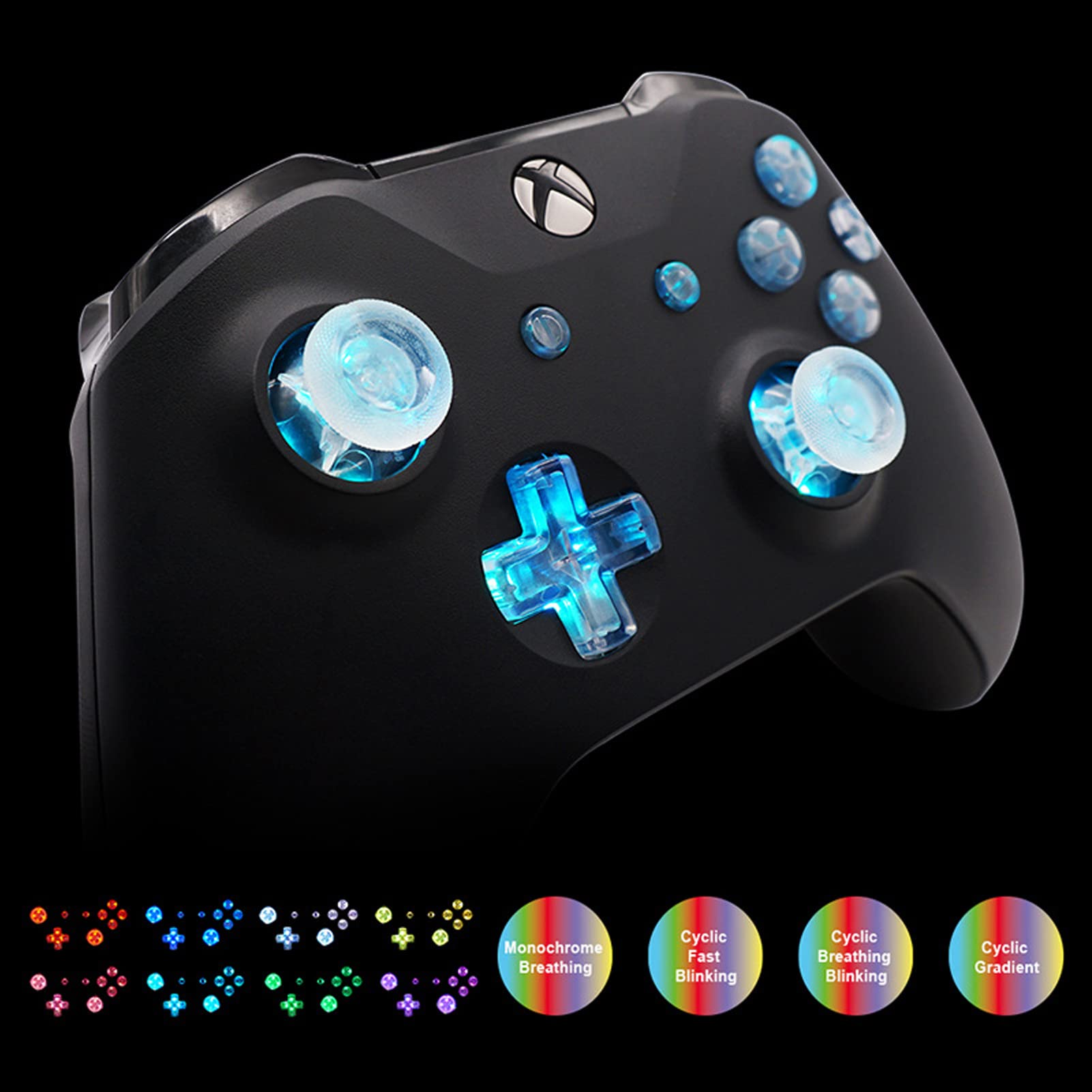 Hilitand Multi Luminated Thumbsticks D pad ABXY Start Back 8 19 Modes LED LED Kit for ONE S Controller, Controller NOT Included