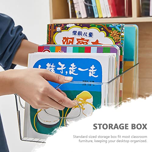 Plastic Bin Storage Organizer Basket Container with Handle for Home Office Kitchen Cabinet Pantry Shelf Organization Holds Notebook Books Food Ligne Collection Clear