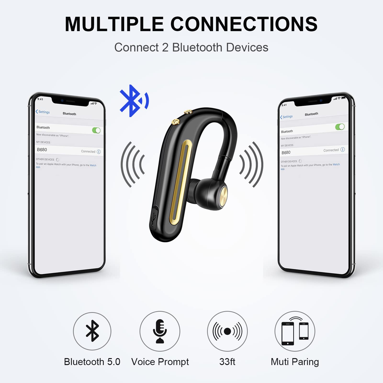 JAKPAK Bluetooth Earpiece for iPhone 13 Pro Max, Bluetooth Headset V5.1 Wireless Headset with Mic, 35 Hrs Driving Headset 2600 Hrs Standby Time in-Ear Headphones for iPhone 13 Samsung S22 Ultra S21