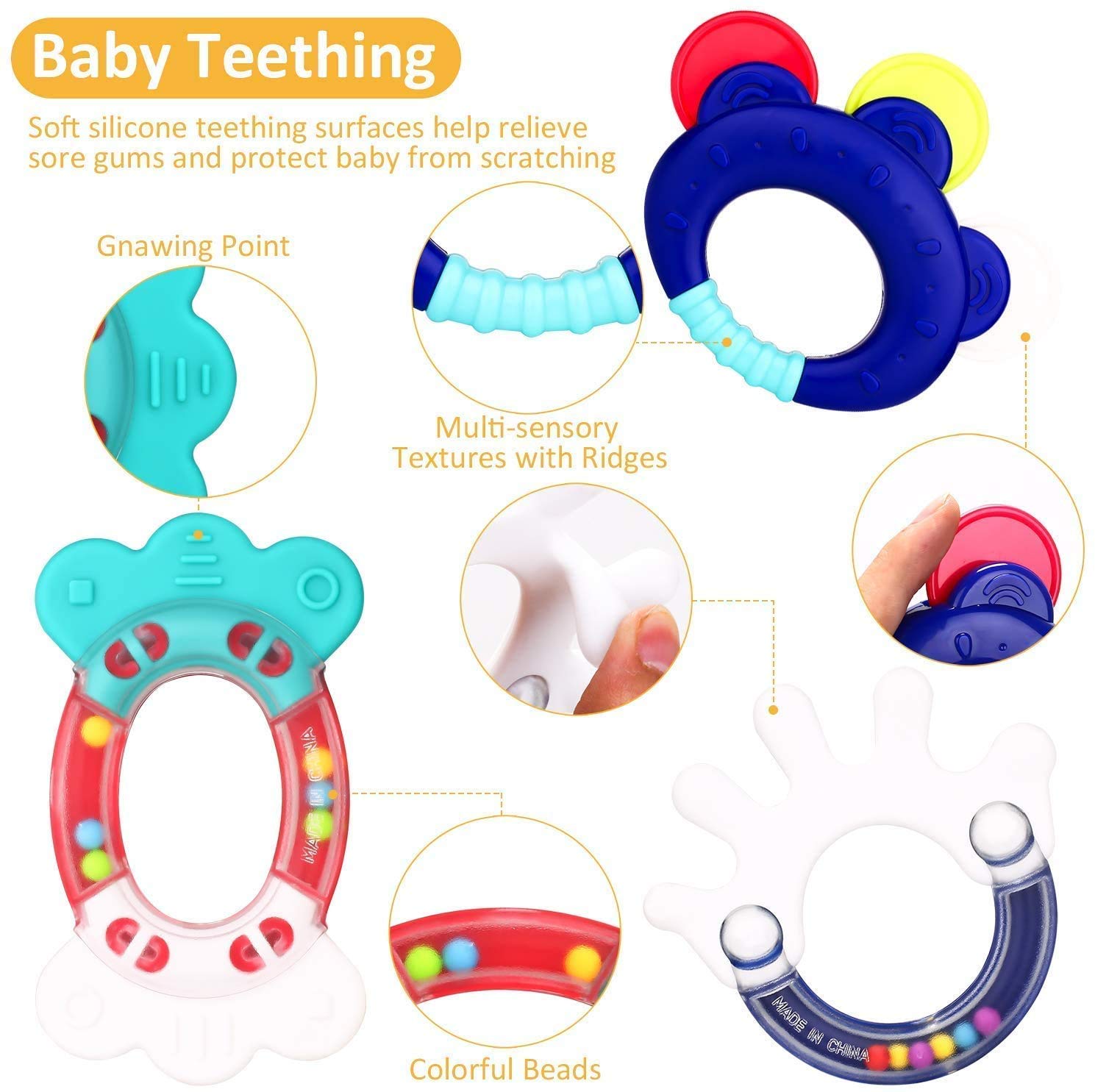 WISHTIME Baby Rattle Teether Baby Toys - 10pcs Shaker, Grab, Shaking Bell Rattle Set Infant Newborn Toys with Storage Box Gift for Babies 0 3 6 9 12 Months