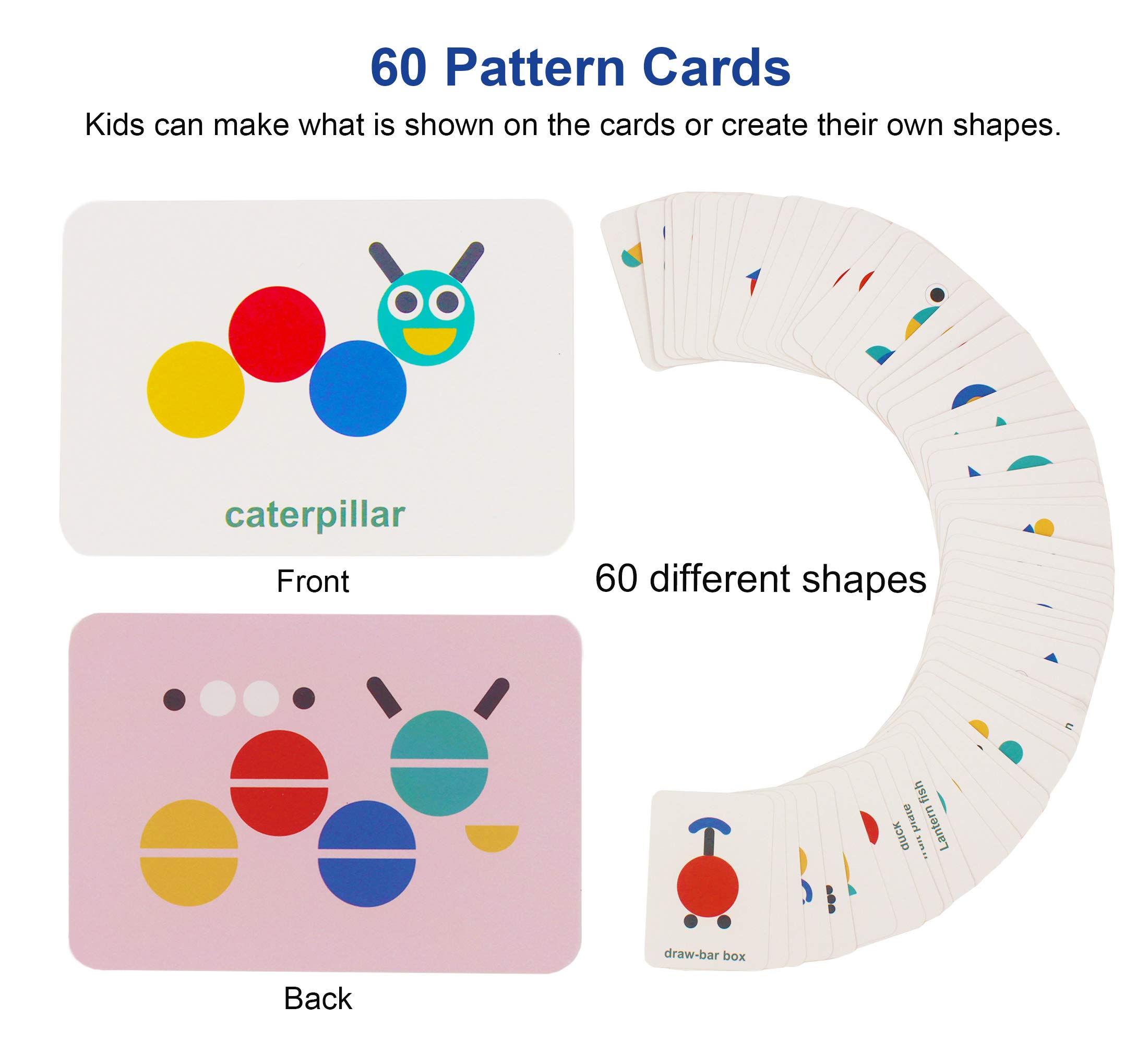 FLYINGSEEDS Wooden Pattern Blocks Animals Jigsaw Puzzle Sorting and Stacking Games Montessori Educational Toys for Toddlers Kids Aged 3+ Years Old (36 Shape Pieces & 60 Design Cards)