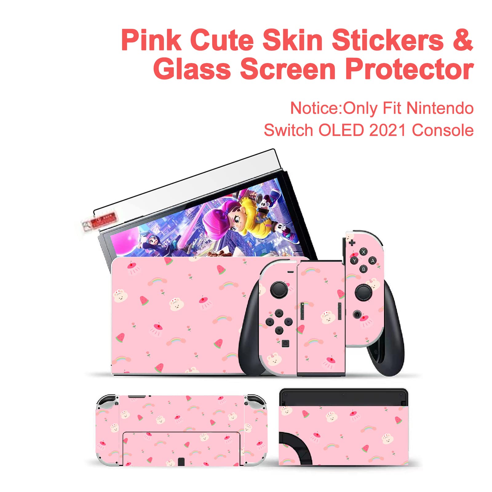 HLRAO Pink Travel Carrying Case Accessories Kit Compatible with Nintendo Switch (NOT Fit OLED/Lite).Pink Switch Hard Protective Cover,Adjustable Stand,Screen Protector & Cute Thumb Grips 10 in 1.