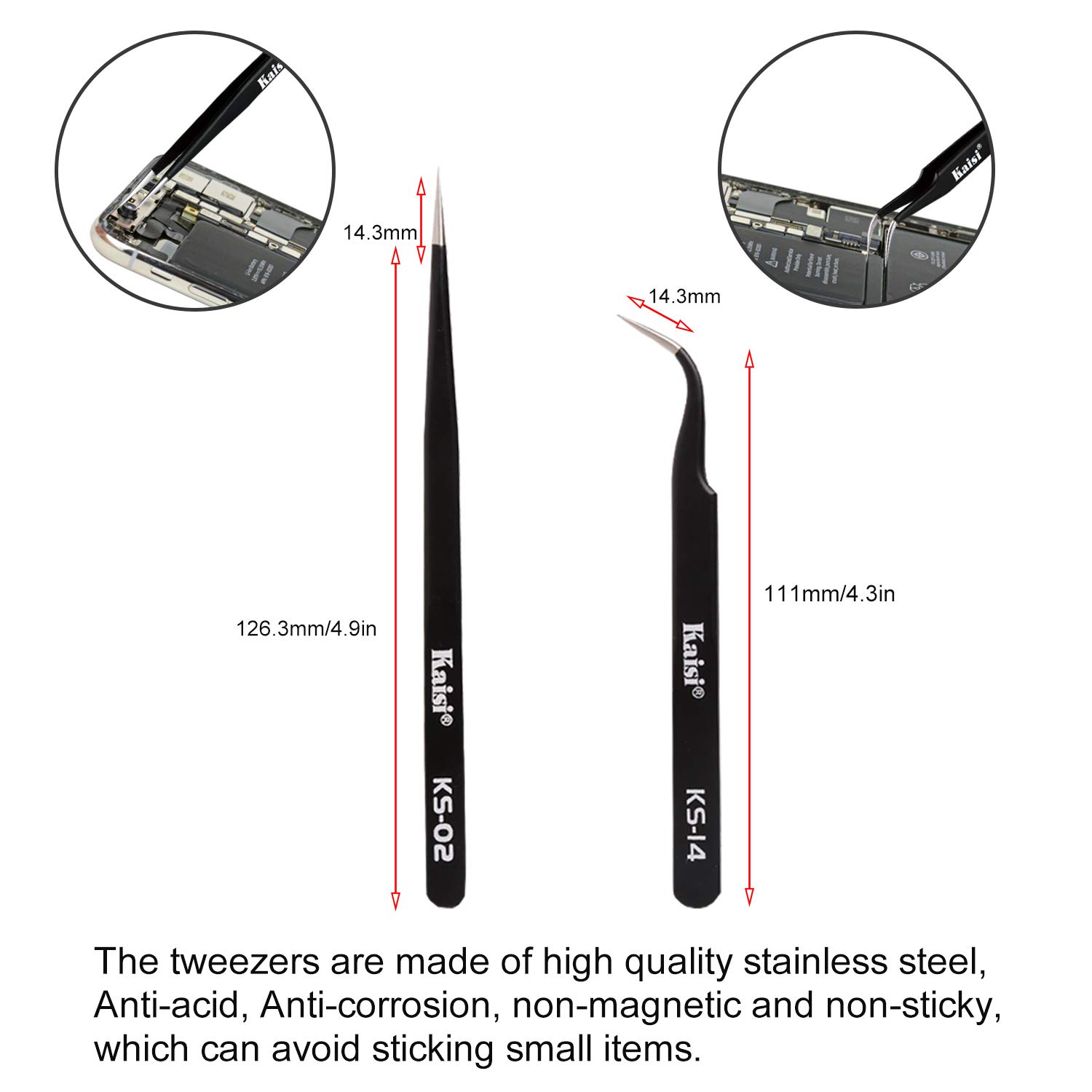 Kaisiking 6 Pcs Double Sided Soldering Assist Aid Repair Tool with 2 Precision Tweezers for Electronics Repair and Soldering