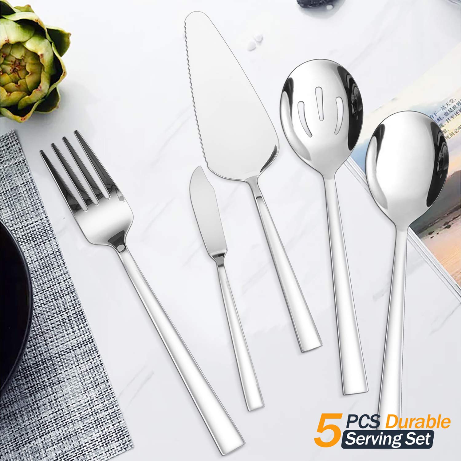 HaWare 65 Pieces Silverware Flatware Set for 12, Durable Stainless Steel Eating Utensils with Knife Fork Spoon Hostess Tableware, Modern Elegant Ergonomic Design, Dishwasher Safe