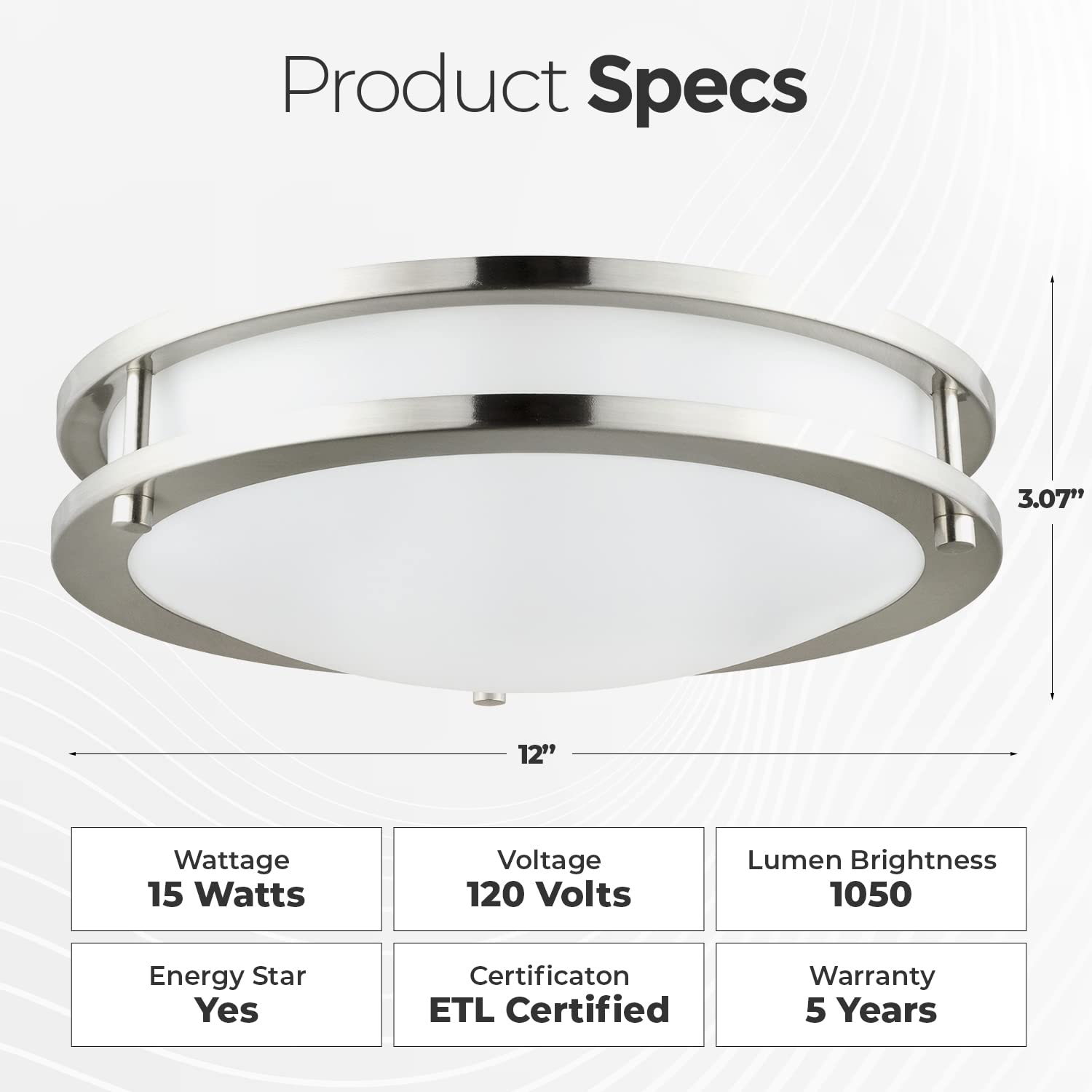 Diodesy 12 Inch LED Ceiling Light Fixture, 15W Flush Mount Ceiling Light Fixture for Bathroom Hallway Living Room and Bedroom, Dimmable, 1050LM, 2700K-5000K 5CCT Adjustable, Brushed Nickel, ETL.