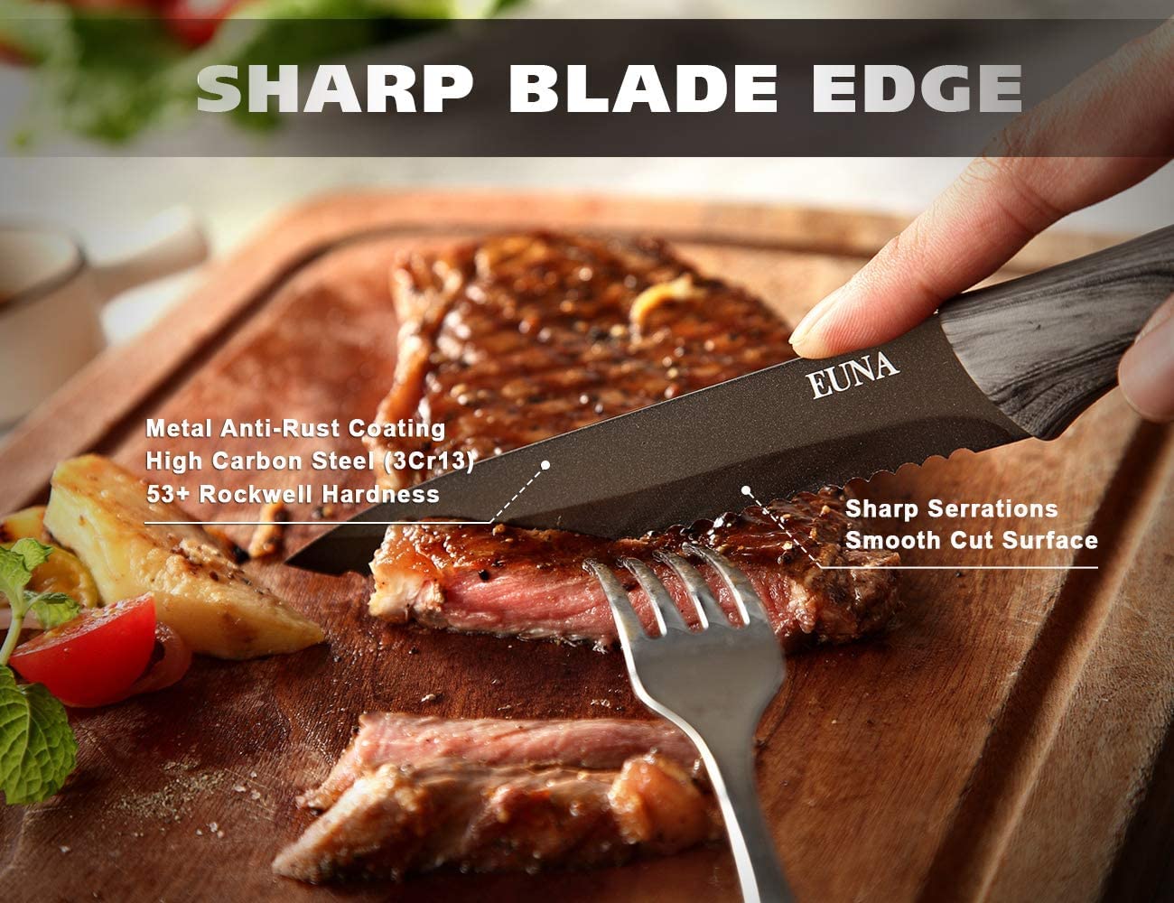 EUNA 5 Inch Bread Knife Ultra Sharp, Kitchen Knife with Sheath & Gift Box, Japanese Chef Knife for Multipurpose Cooking Professional, with PP Non-slip Handle & Non-sticking coating