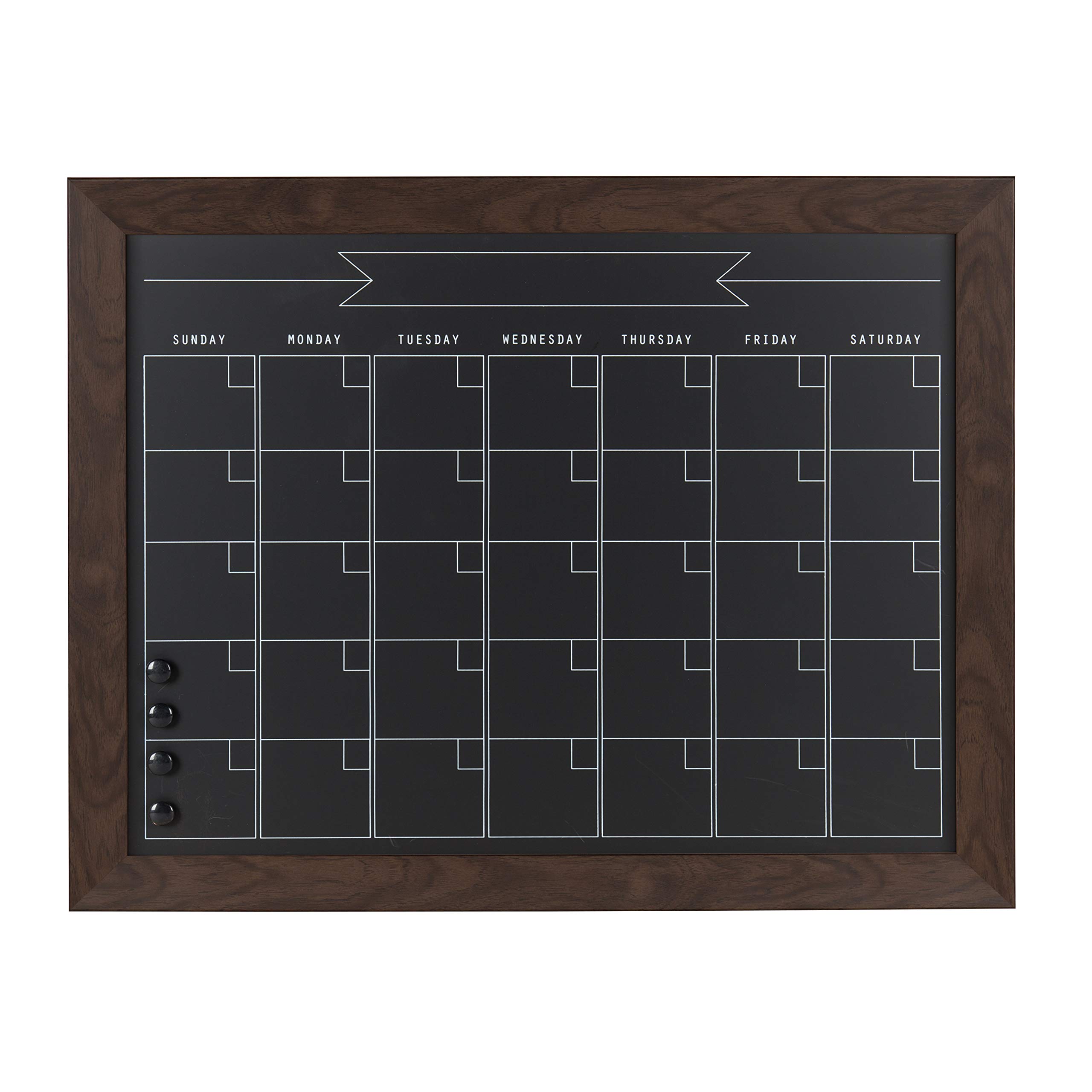 DesignOvation Beatrice Framed Magnetic Chalkboard Monthly Calendar, 23x29, Walnut Brown