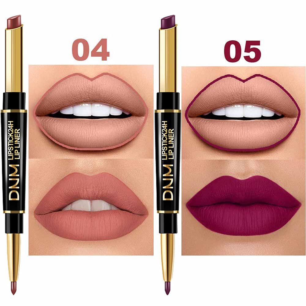 evpct 6Pcs Waterproof Lip Liner and with Lipstick Set Kit Last All Day DNM Chestnut Nude Dark Brown Matte Red 24 Hour long lasting 24 pen labiales mate 24 horas originales