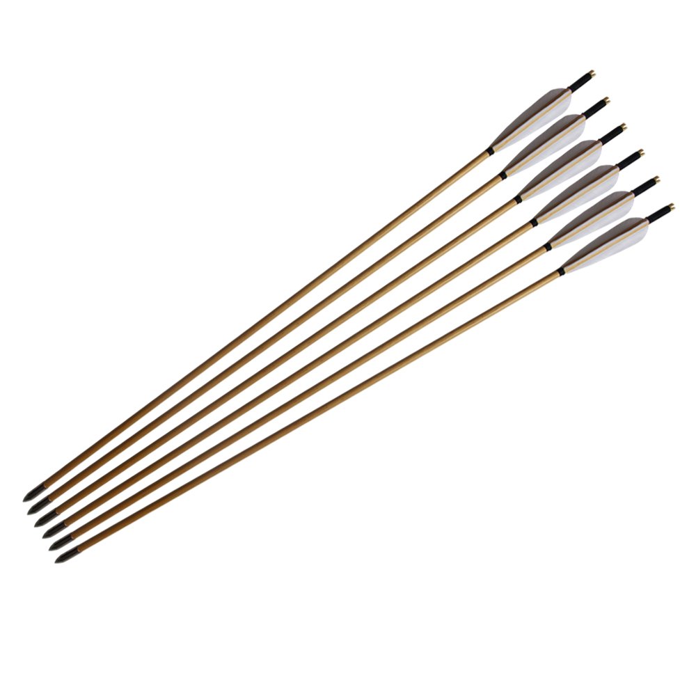 e5e10 33inch Wooden Arrows Handmade Archery Target Arrows with Field Points for Recurve Bow Longbow Hunting Practice with Turkey Feather Fletching 12PACK (White)