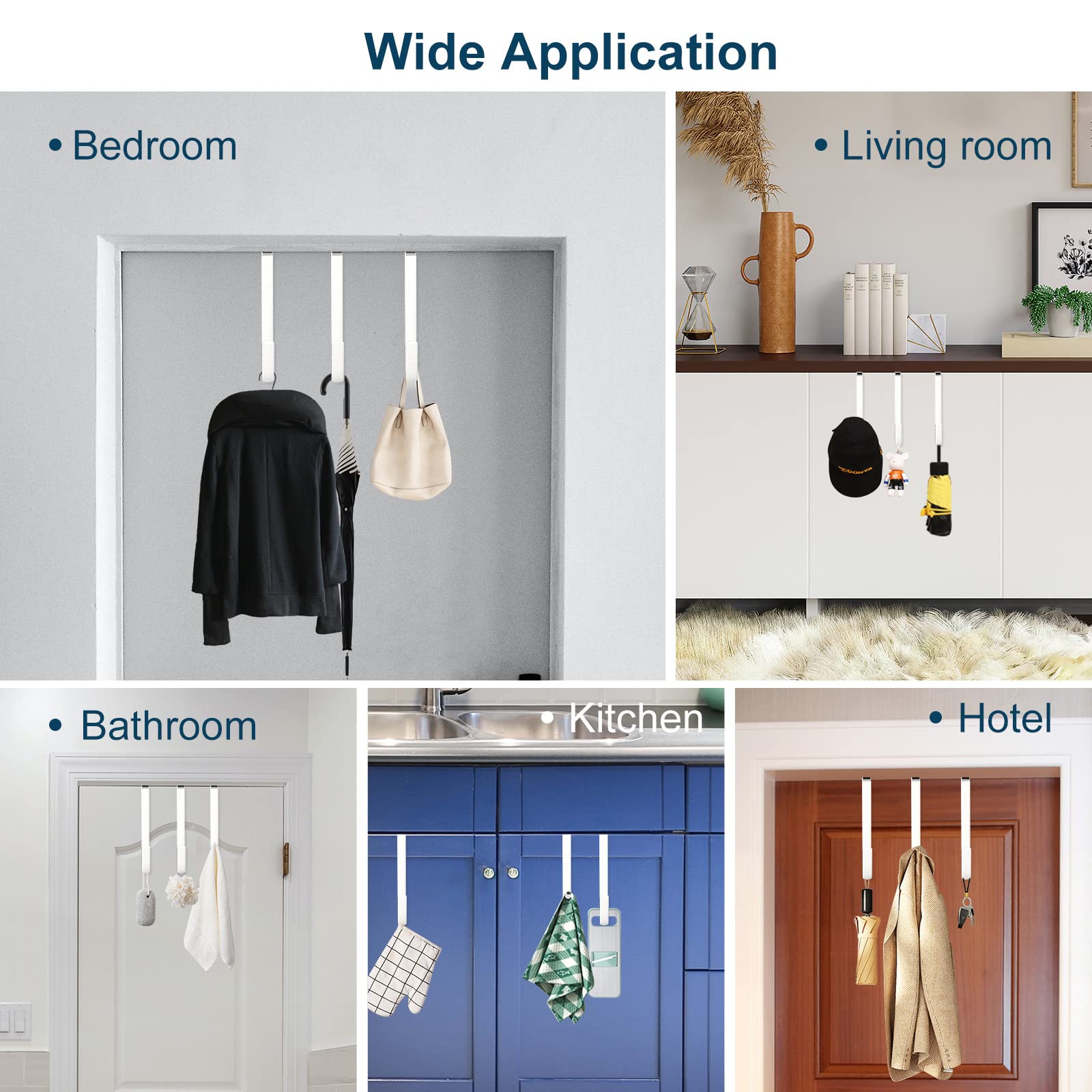 DAJIANG Over Door Hooks, 4 Pack - Soft Rubber, Prevent Scratches, For Hanging Clothes, Towels, Bags in Bathroom, Bedroom, Kitchen