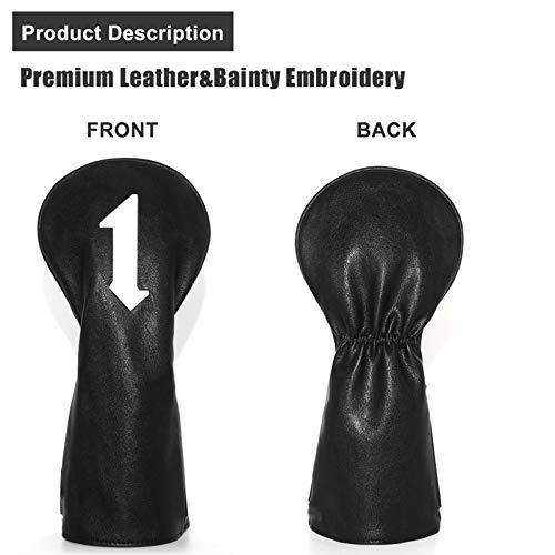 Golf Driver Fairway Hybrid Rescue Wood Club Head Covers Headcovers Set for Woods - Leather Golf Club Protector Case (Black-3pcs(D/F/H))