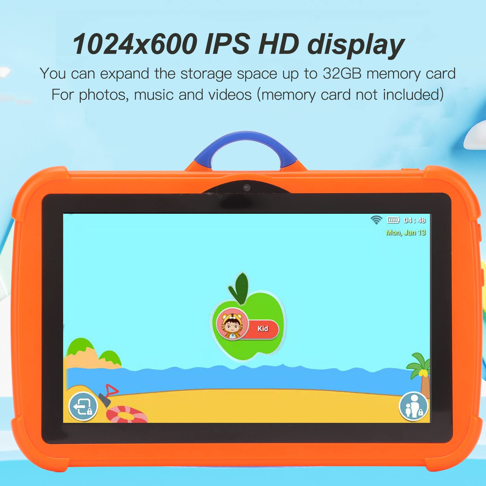 Kids Tablet 7 Inch IPS HD Screen Quad Core Processor 1GB RAM 8GB ROM Toddler Tablet with Protective Case for Home (US Plug)