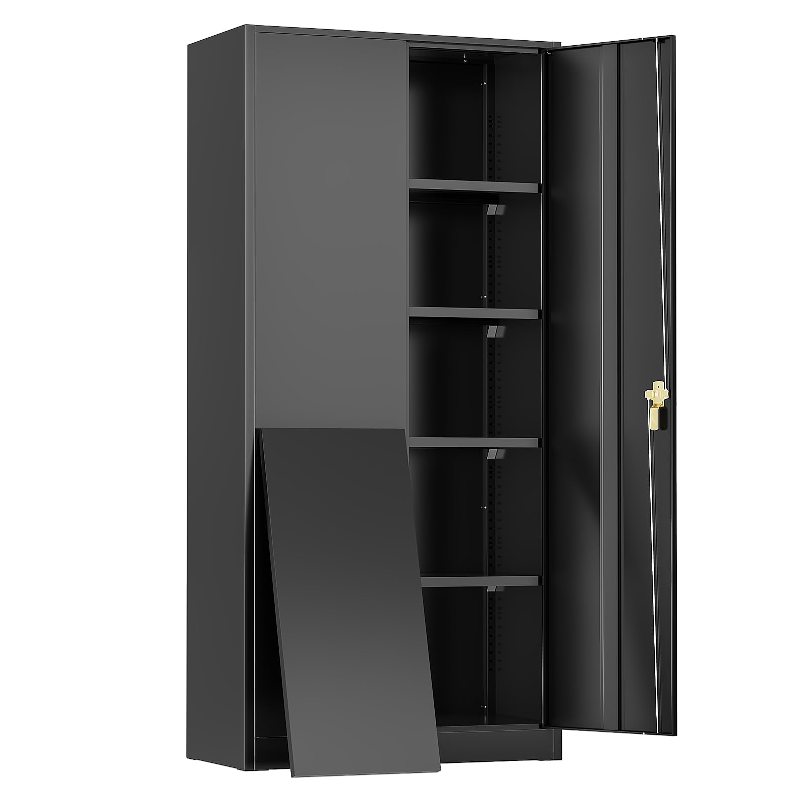 Incbruce 72” Metal Storage Cabinet, Locking Steel Storage Cabinet with 2 Doors and 4 Adjustable Shelves, Tall Lockable Tool Storage Cabinet for Garage, Home, Office (Black)