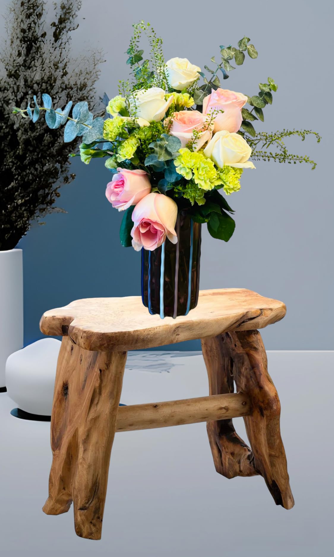 TJ Global Natural Edge Cedar Wood Tree Stump Indoor/Outdoor Stool, Garden Bench, Night Stand, End Table, Plant Stand - L20 x W11 x H17