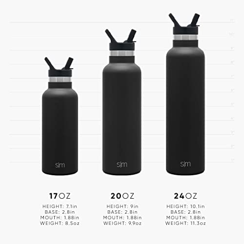 Simple Modern Water Bottle with Narrow Mouth Straw Lid Metal Thermos Vacuum Insulated Stainless Steel l Reusable Leak Proof BPA-Free Flask | Ascent Collection | 24oz, Graphite