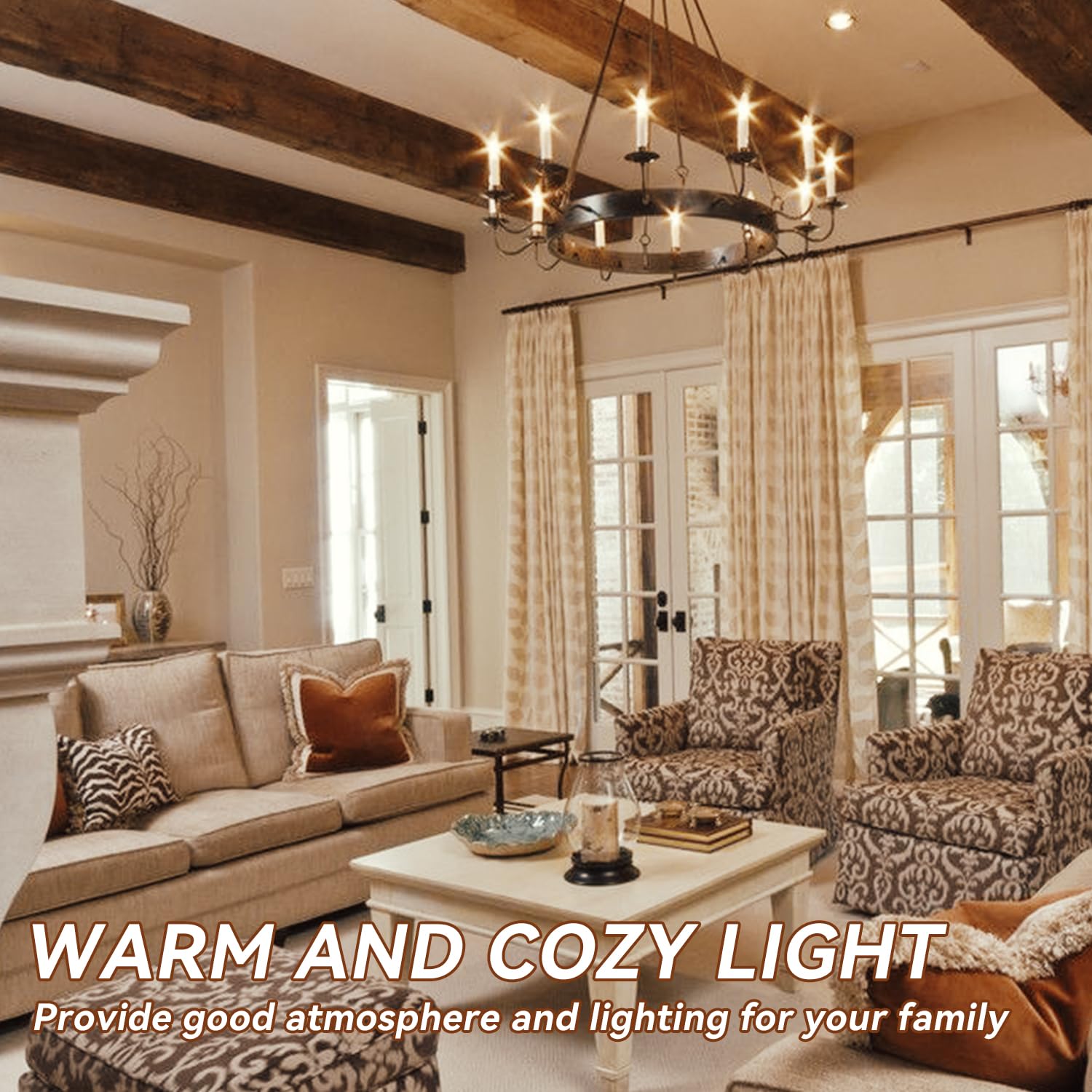 TJOY LED Candelabra Bulbs Dimmable, 60W Equivalent Chandelier Light Bulbs, 4.5W 2700K Warm White, 500LM, E12 Base, B11 Vintage LED Filament Clear Glass Candle Bulb for Ceiling Fan, Chandeliers,12 Pack