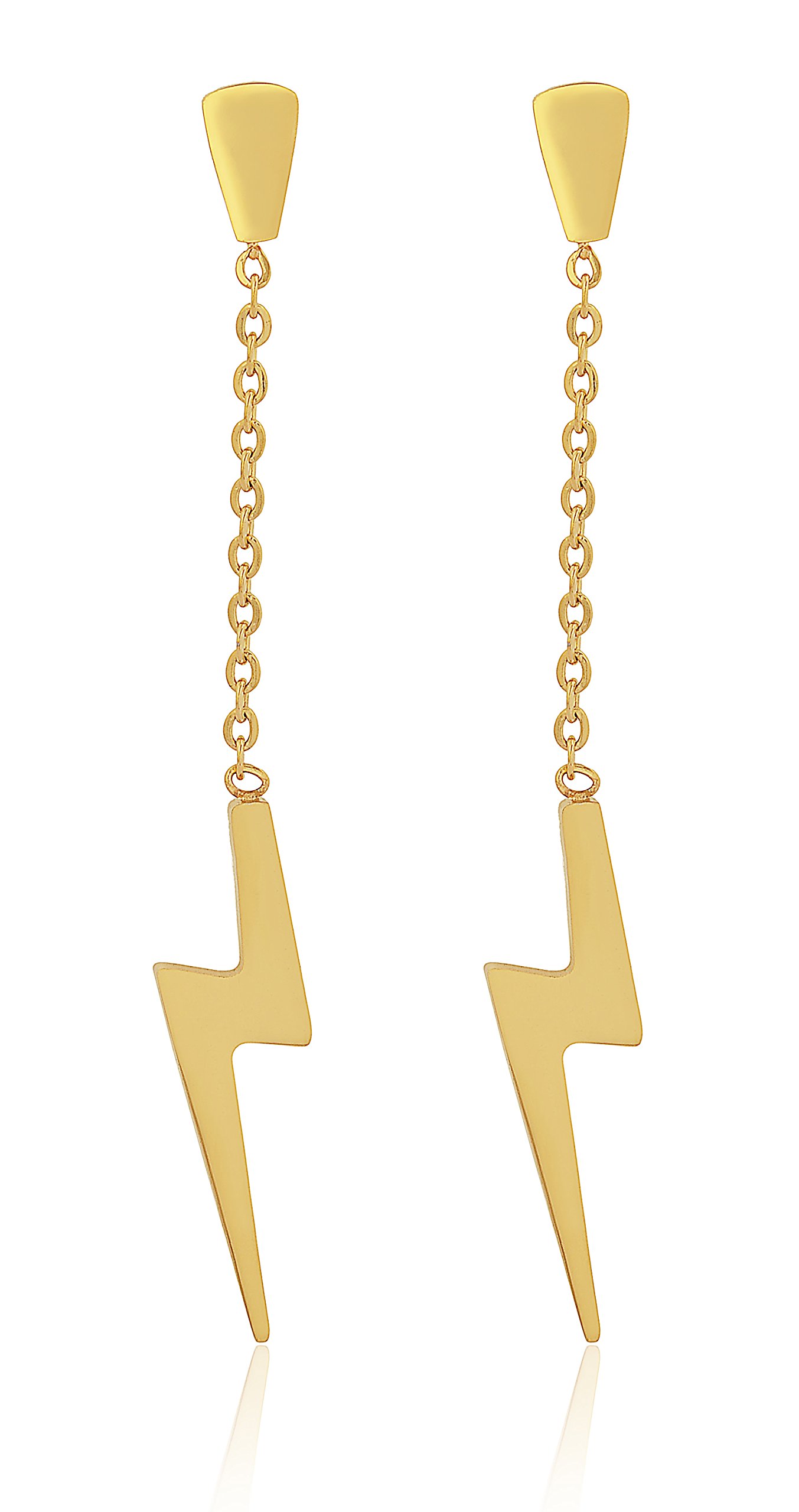 Edforce Stainless Steel Women's Lightning Bolt Dangle Earrings, 60mm/2.4in (Gold)