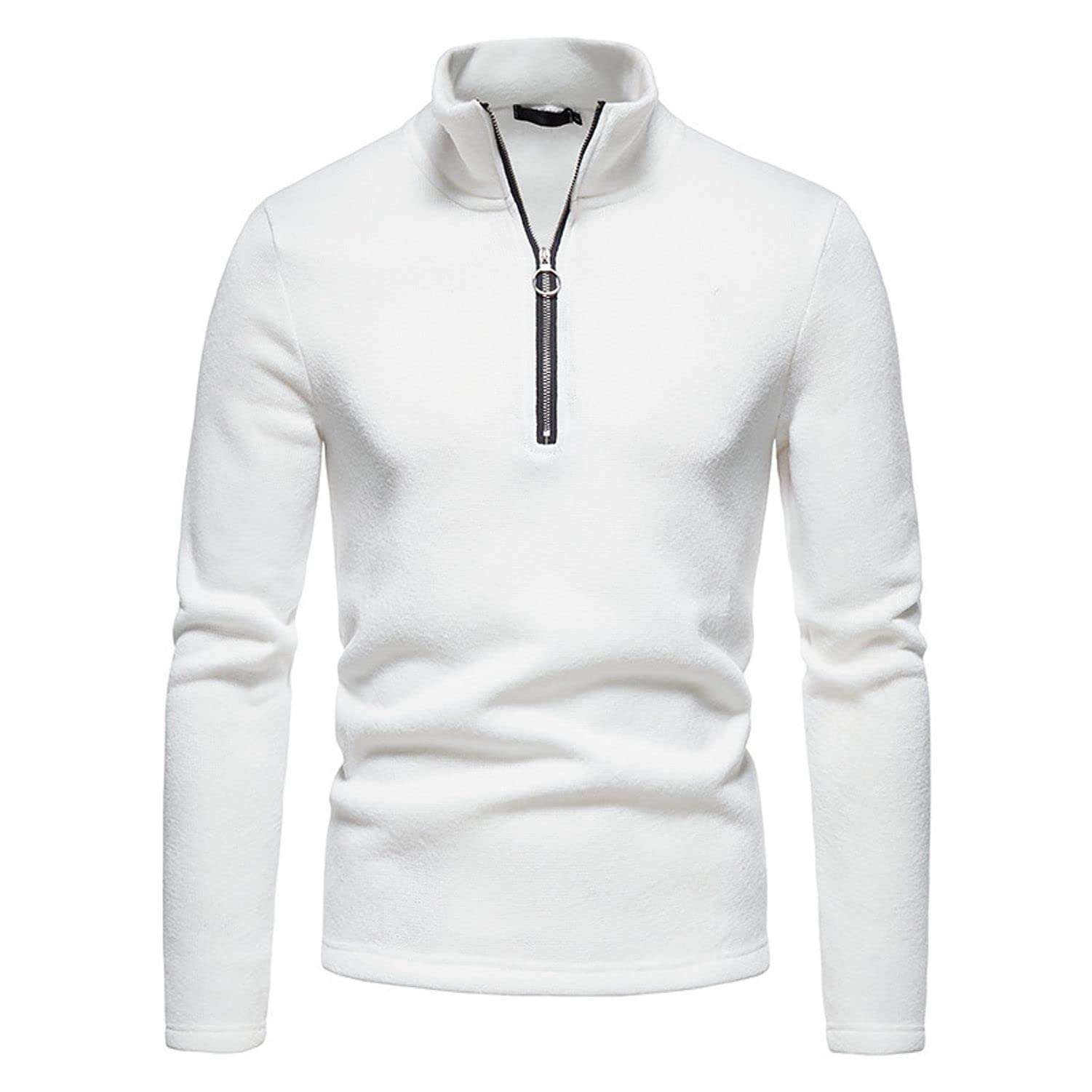 Jinda Men's Long Sleeve Sweatshirt Sweater Soft Top Half Zip Fall Thermal High Neck Lined Cozy Fitted Zip Pullovers White 44