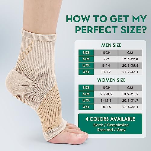 SIATELOO Ankle Brace Compression Socks For Women & Men,2 Pair, Plantar Fasciitis Sleeves with Foot Arch Support Reduces Swelling & Heel Spur Pain(as1, alpha, l, regular, regular,Gray and pink)