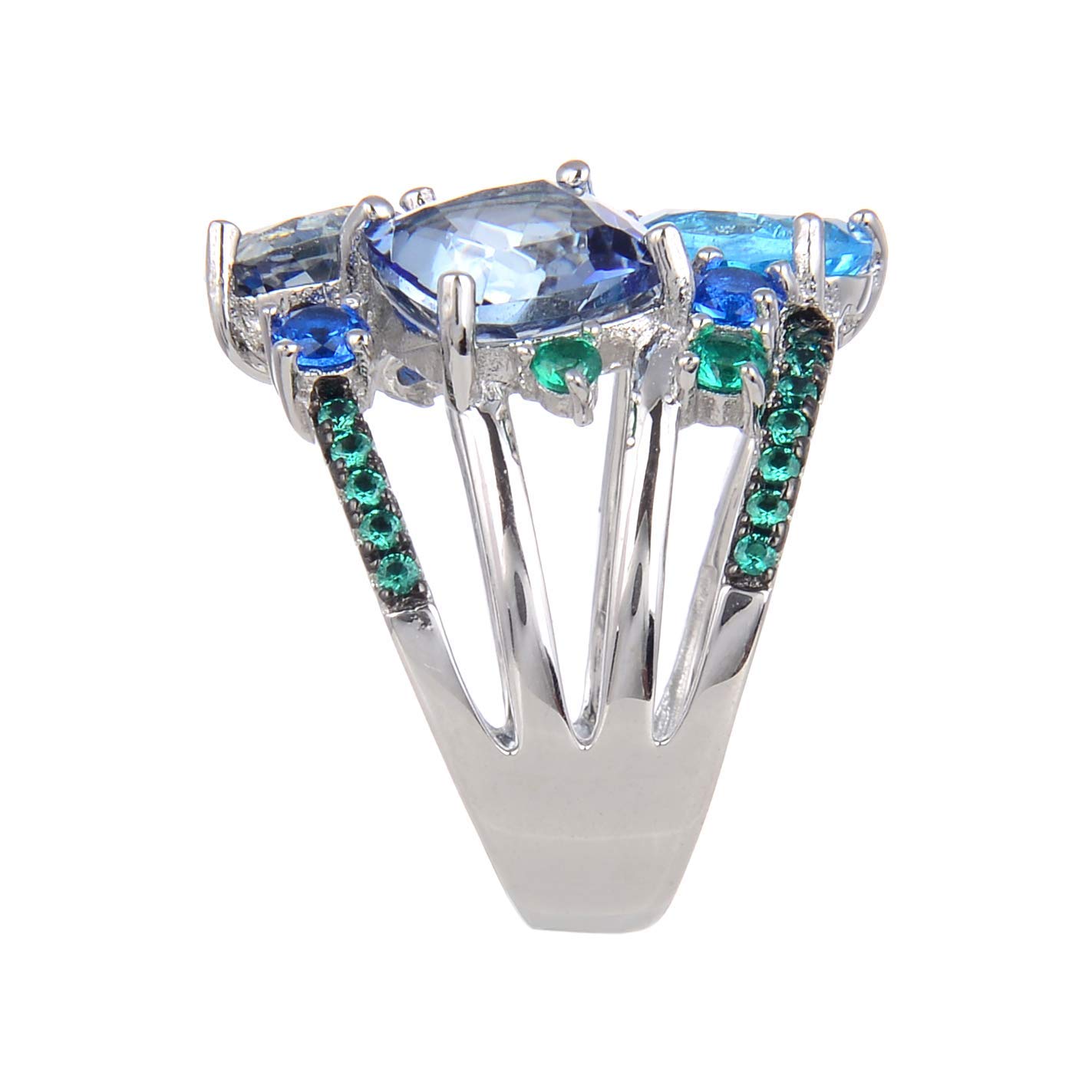 Fine Color Jewels Rhodium Plated Sterling Silver 1.83 carat Mystic Quartz and Blue Topaz Cocktail Ring Chunky Statement Ring (Size 5, 6, 7, 8)