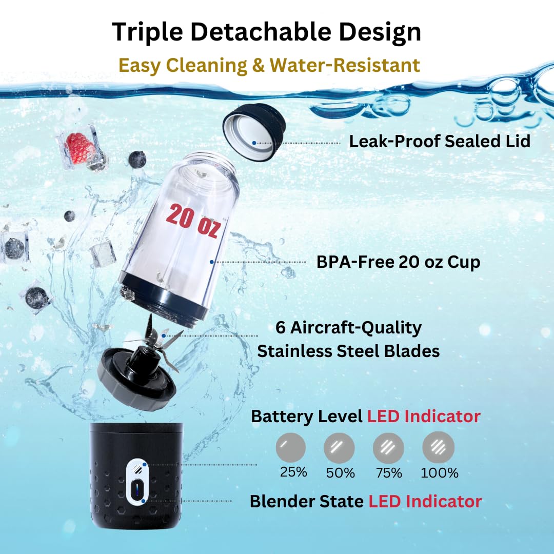 Portable blender, PopBabies Blender for Shakes and Smoothies with 3 Batteries 7500mah USB Rechargeable, Bullet Proof Coffee Blender, Hot and Cold Dual Personal Blender Powerful and Durable 2nd Gen