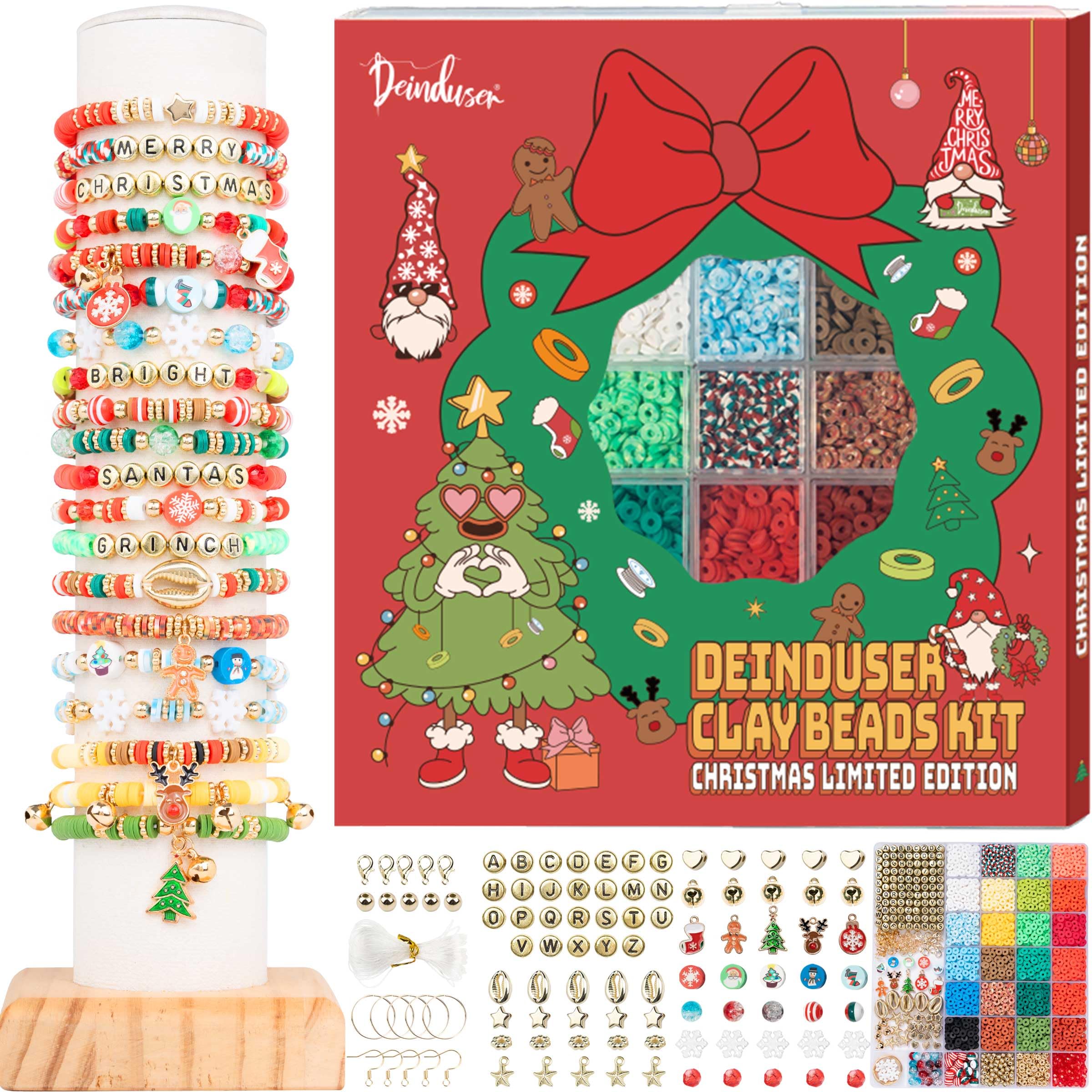 Deinduser Clay Beads Bracelet Making Kit, 6000pcs Cute Clay Bead Set, DIY Crafts Gifts for Girls Kids Age 6-12