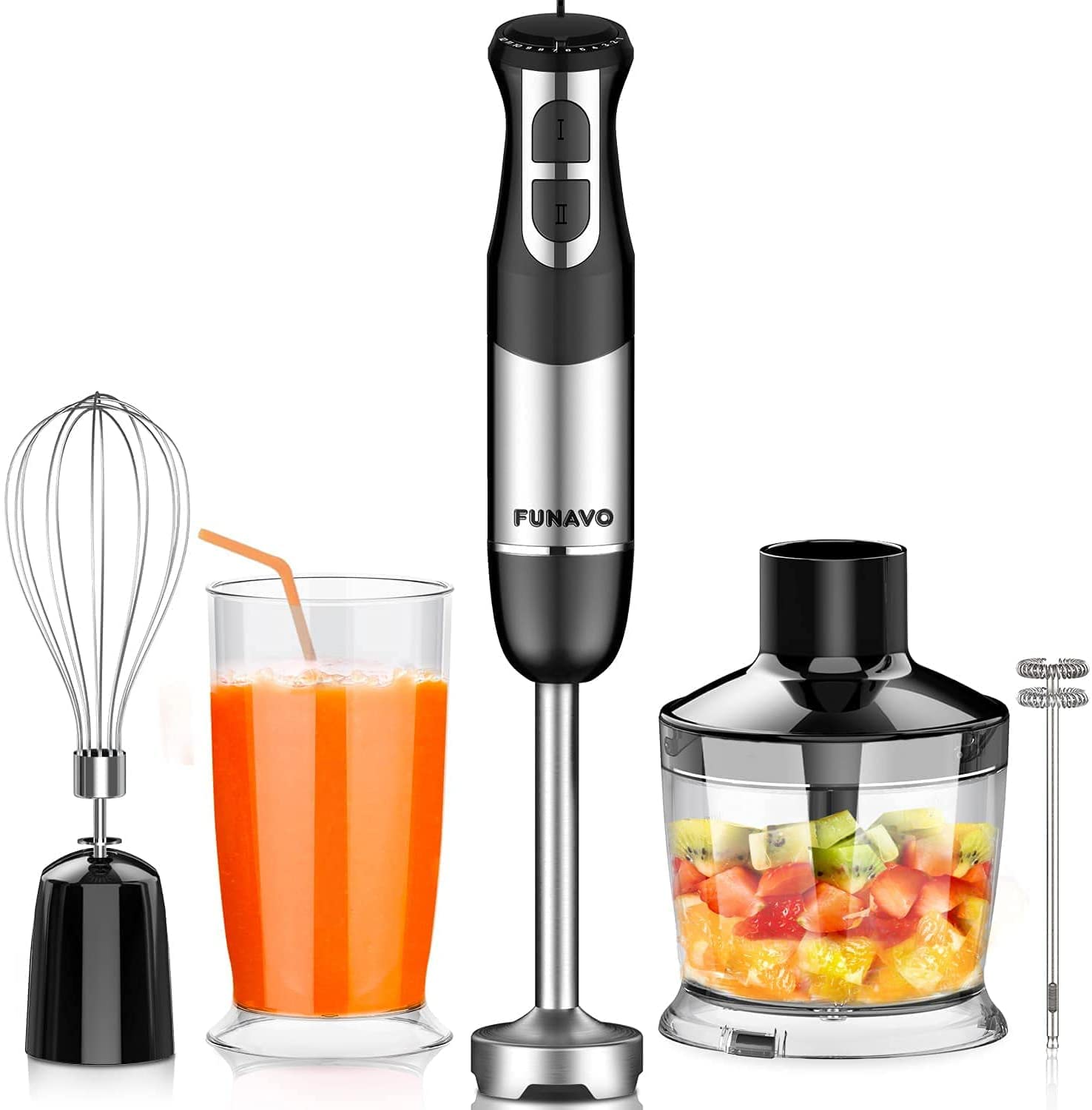 Hand Blender, 800W 5-in-1 Immersion Hand Blender,12-Speed Multi-function Stick Blender with 500ml Chopping Bowl, Whisk, 600ml Mixing Beaker, Milk Frother Attachments, BPA-Free (Black)