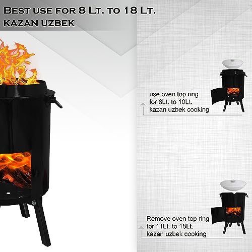 FEBTECH - Wood Fire Uzbek Kazan Oven for Making Plov Pilaf Lagman Shorpa,14-16 inch Diameter, Heavy Duty Steel Qazan Cauldron Duch Oven, Medium & Large Cauldran Capacity 8 L to 18 Ltrs