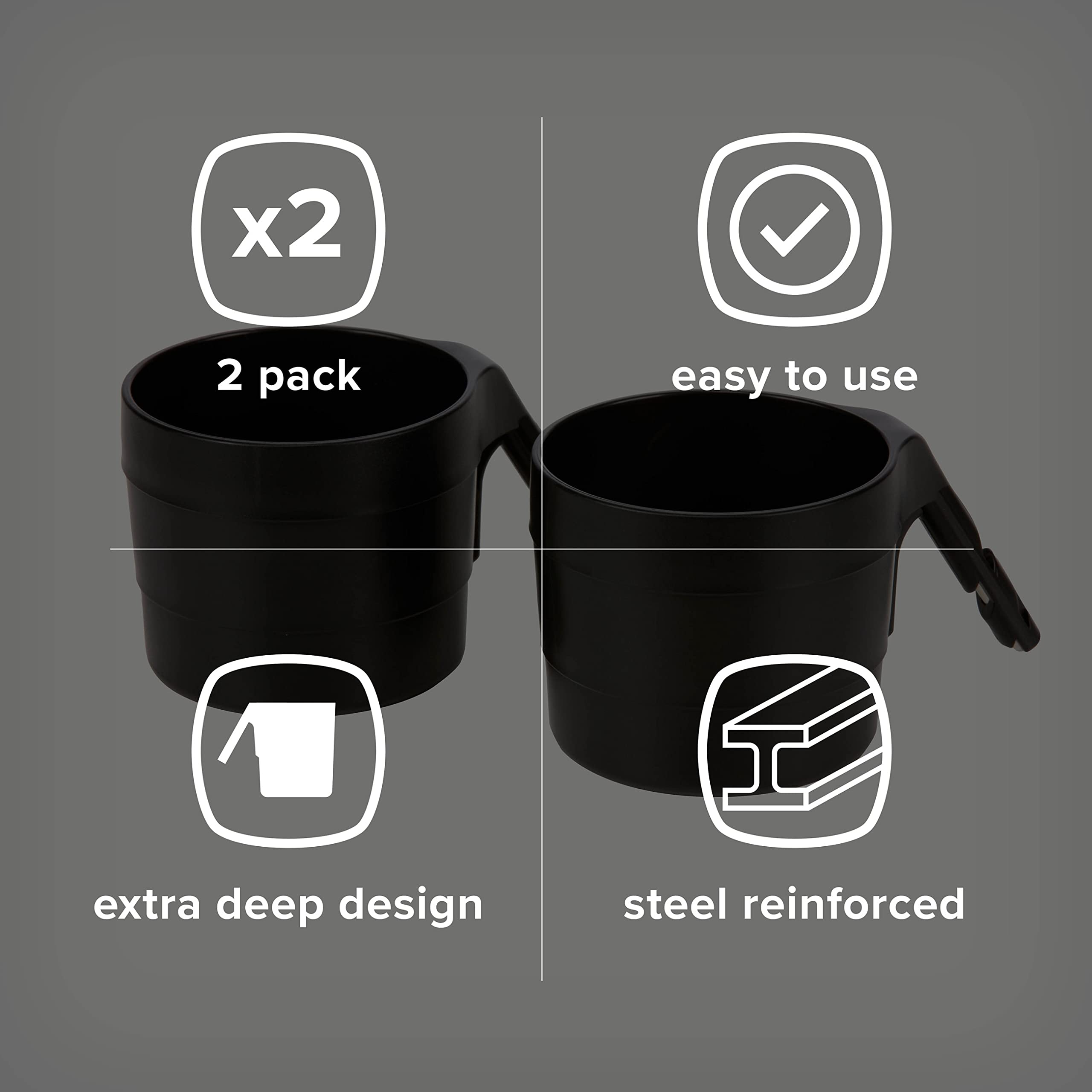 Diono Car Seat Cup Holders For Radian, Everett And Rainier Car Seats, Pack Of 2 Cup Holders, Black